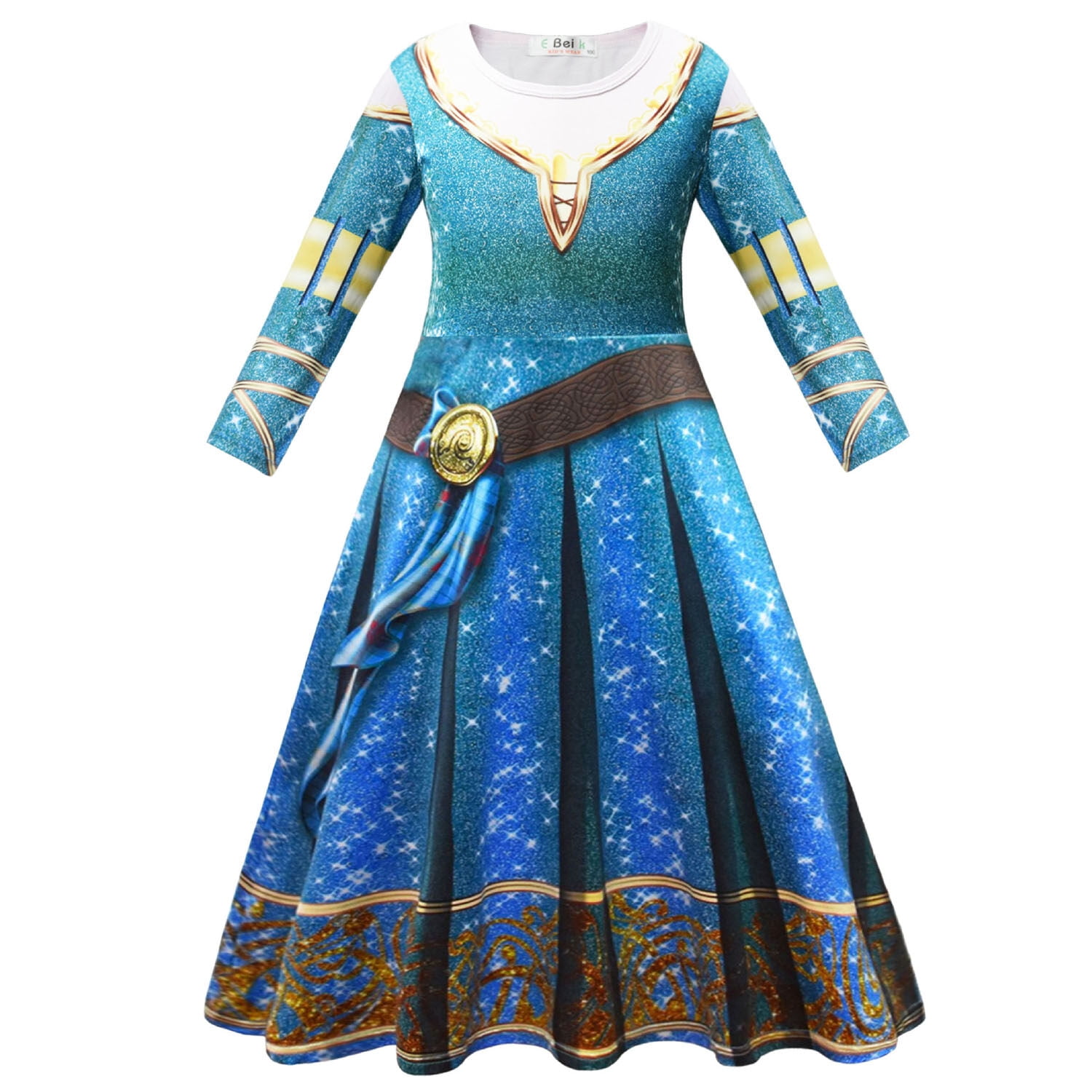 HAWEE Little Girls Princess Long Sleeved Printed Dress Merida Costume ...