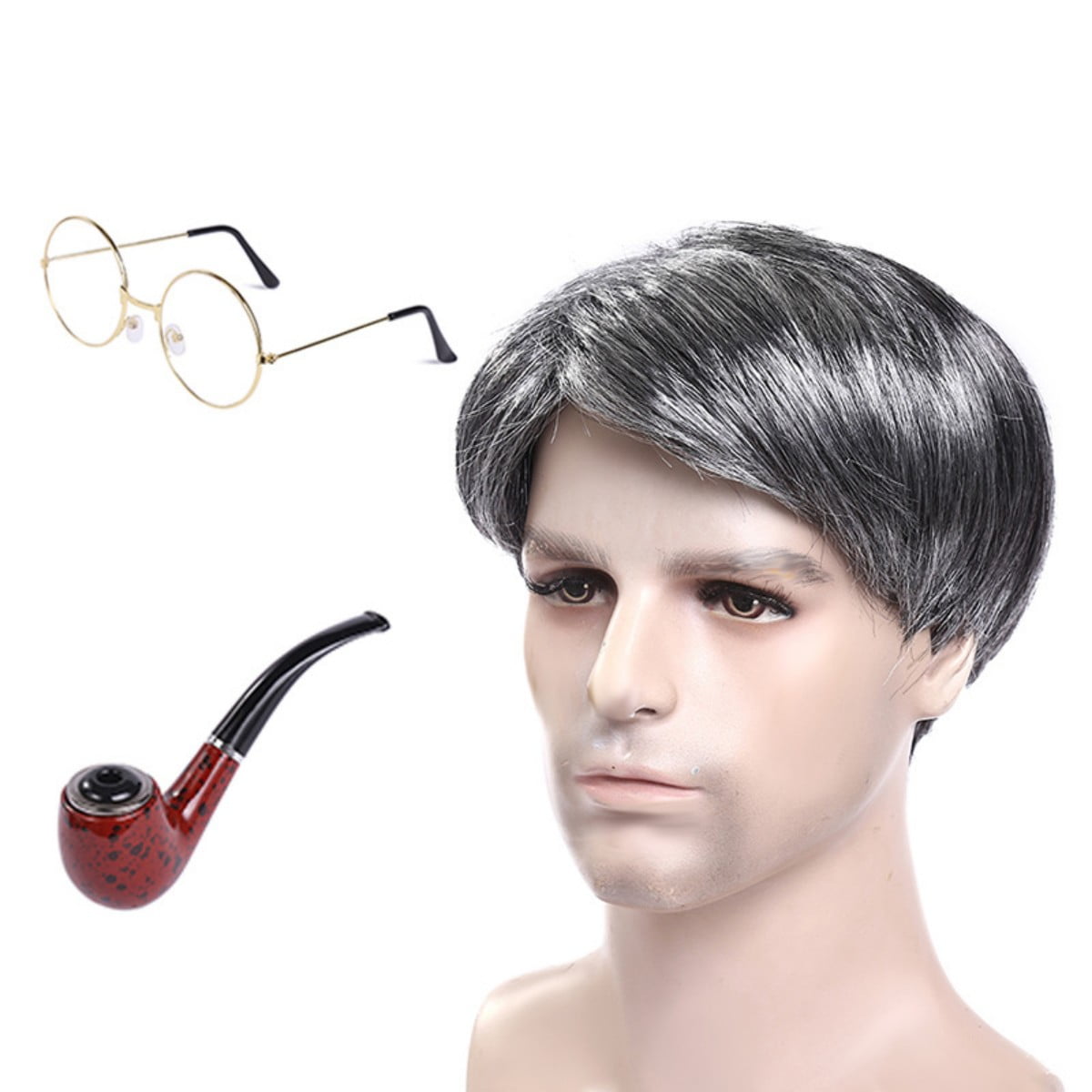 HAWEE Old Man Mad Scientist Wig Set Grandpa Costume - Wig, Eyebrows ...