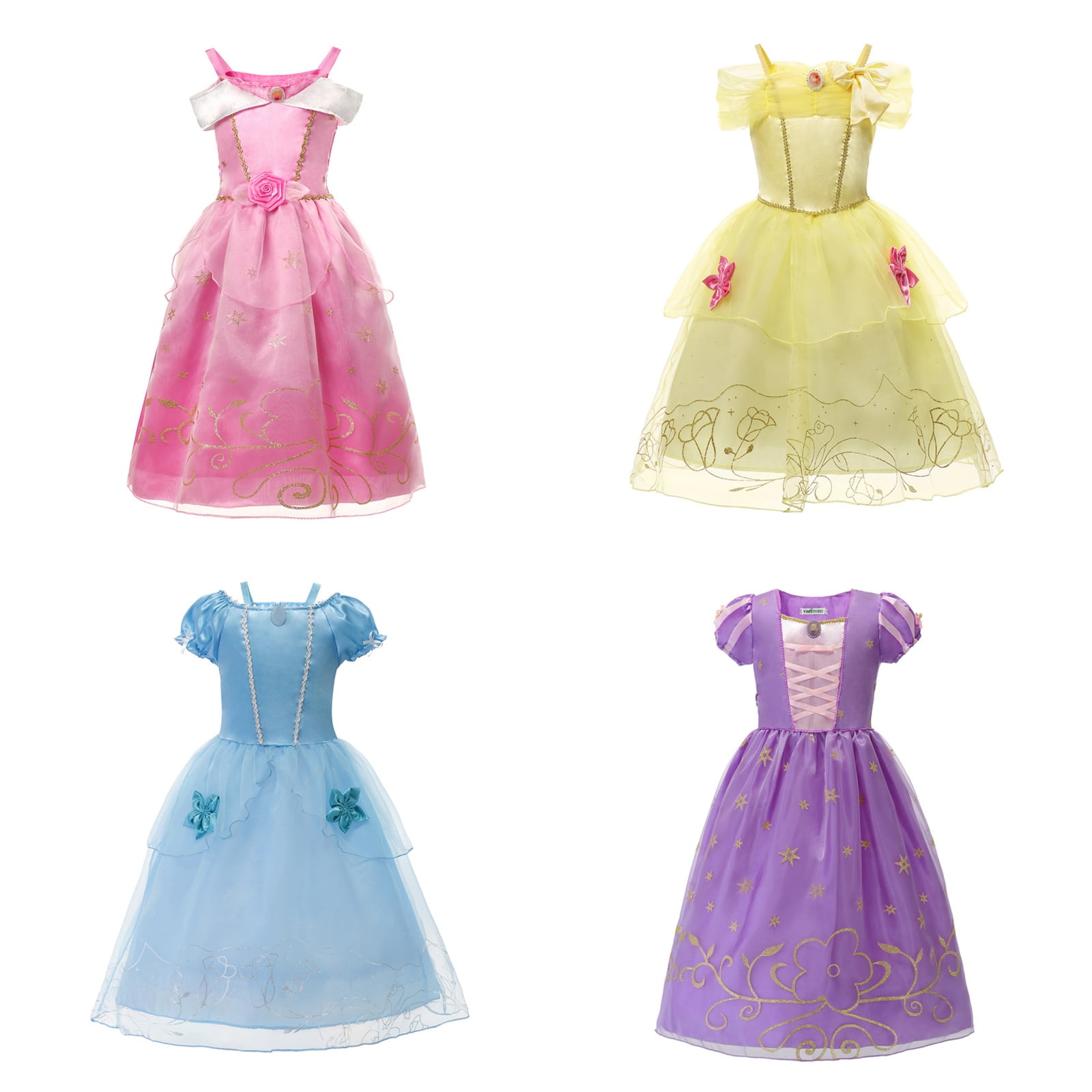 HAWEE Princess Belle/Sofia/Aurora/Cinderella Dress, Off Shoulder Layered Costume for Little Girl ...