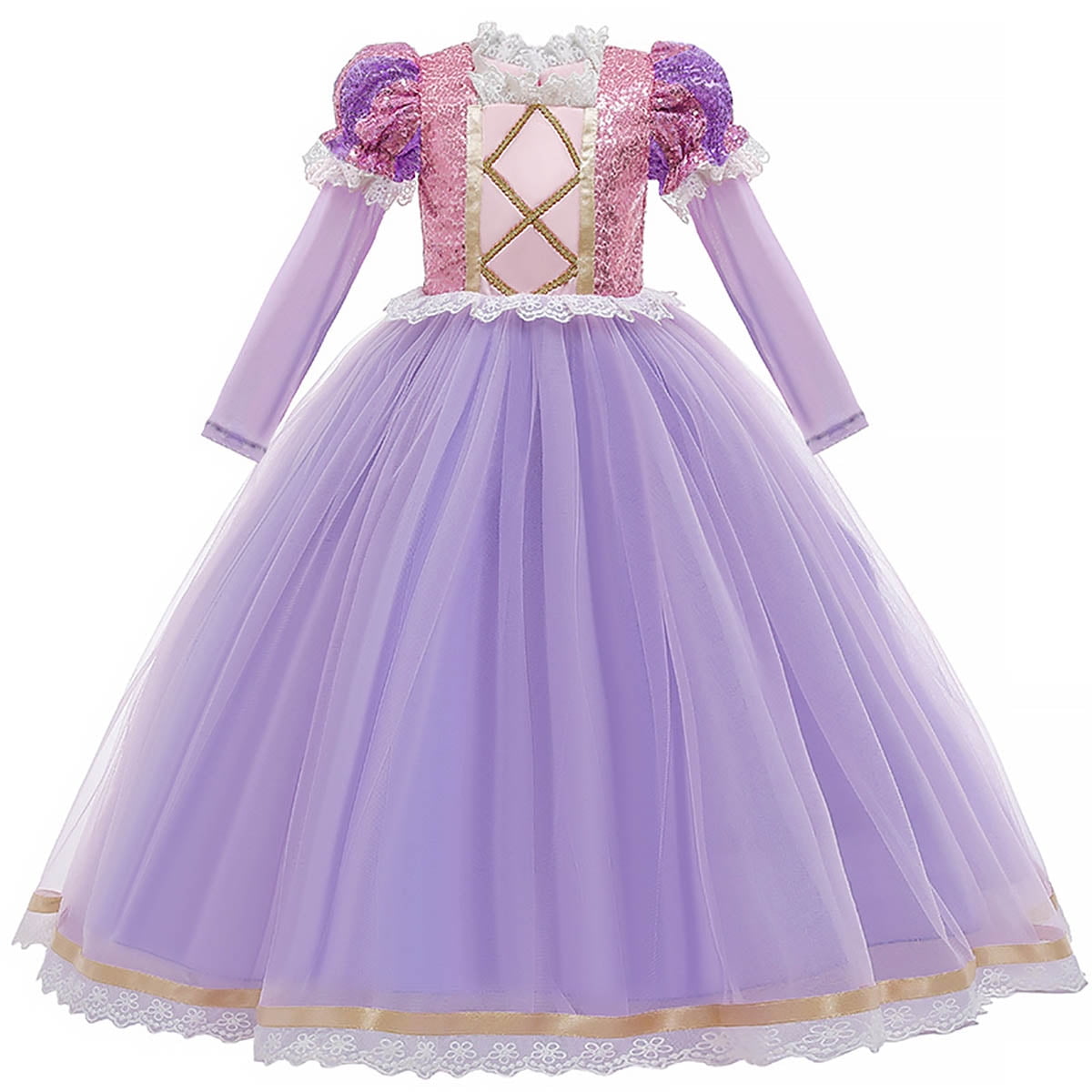 HAWEE Princess Costume Puff Sleeve Long Sleeve Purple Party Dress ...