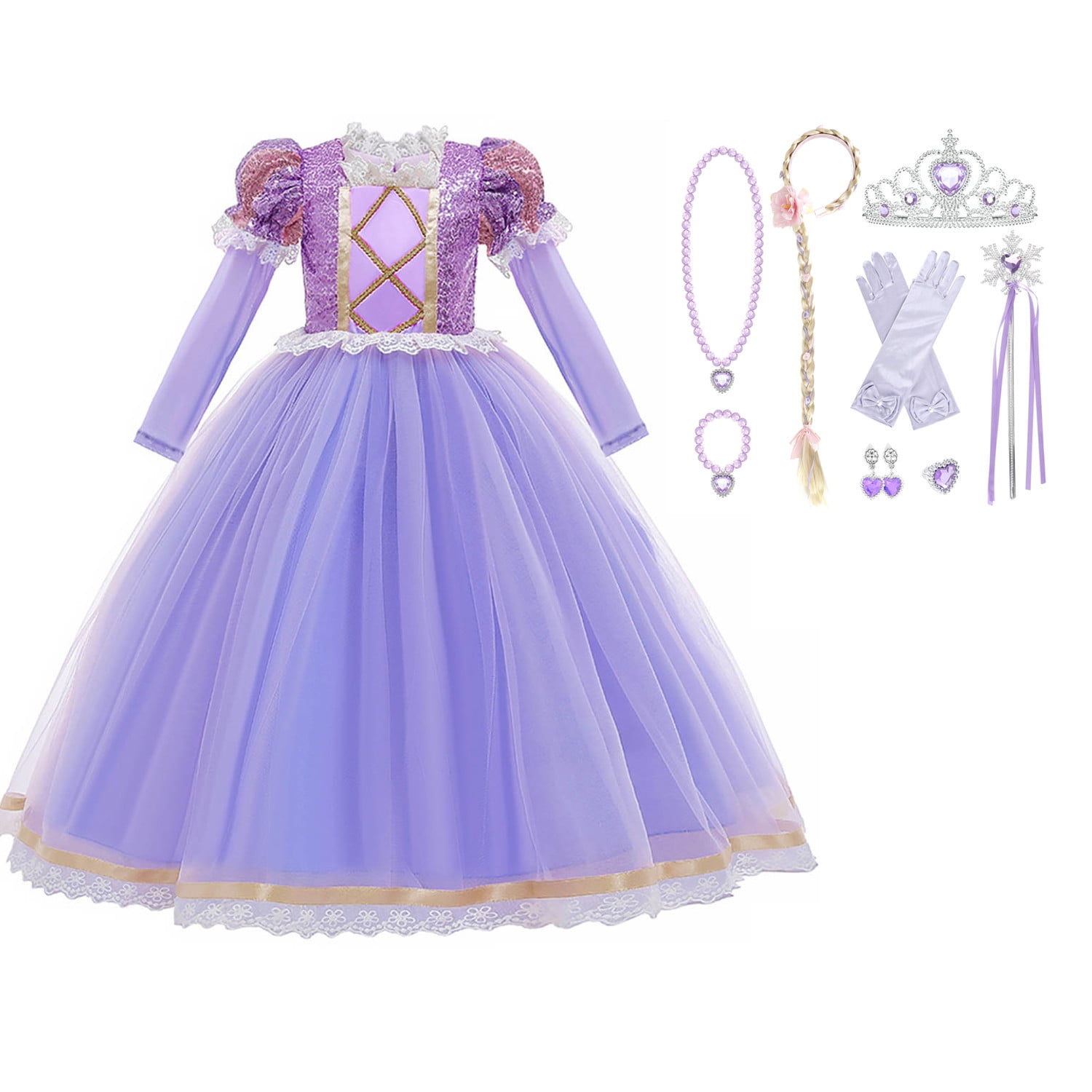 HAWEE Princess Costume Puff Sleeve Long Sleeve Purple Party Dress ...