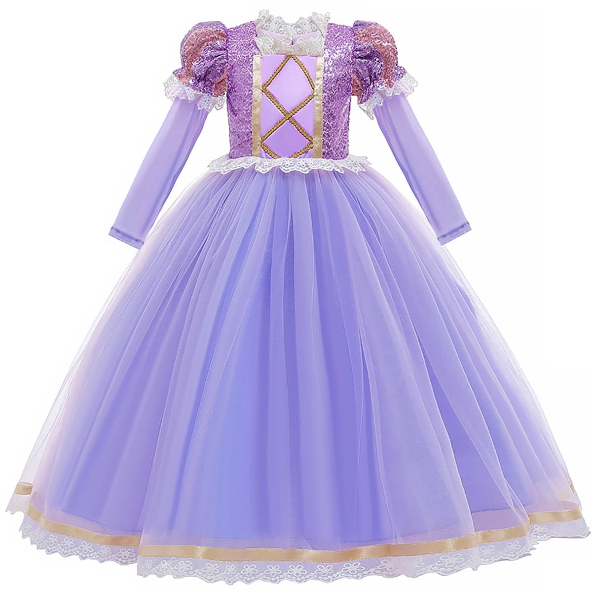 HAWEE Princess Costume Puff Sleeve Long Sleeve Purple Party Dress ...