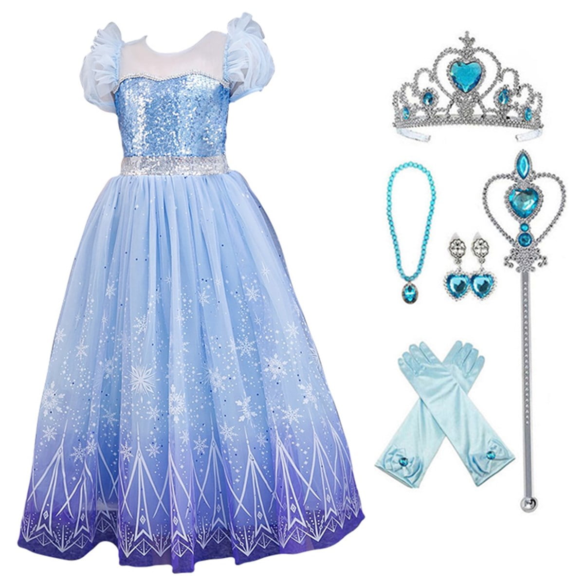 HAWEE Princess Dress Elsa Costumes Sequins Snowflake Fluffy Cosplay ...
