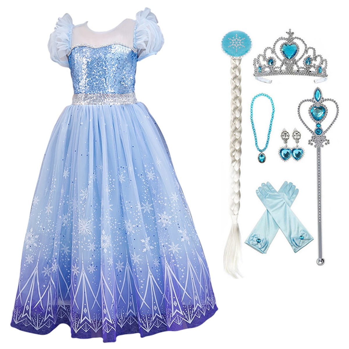HAWEE Princess Dress Elsa Costumes Sequins Snowflake Fluffy Cosplay ...