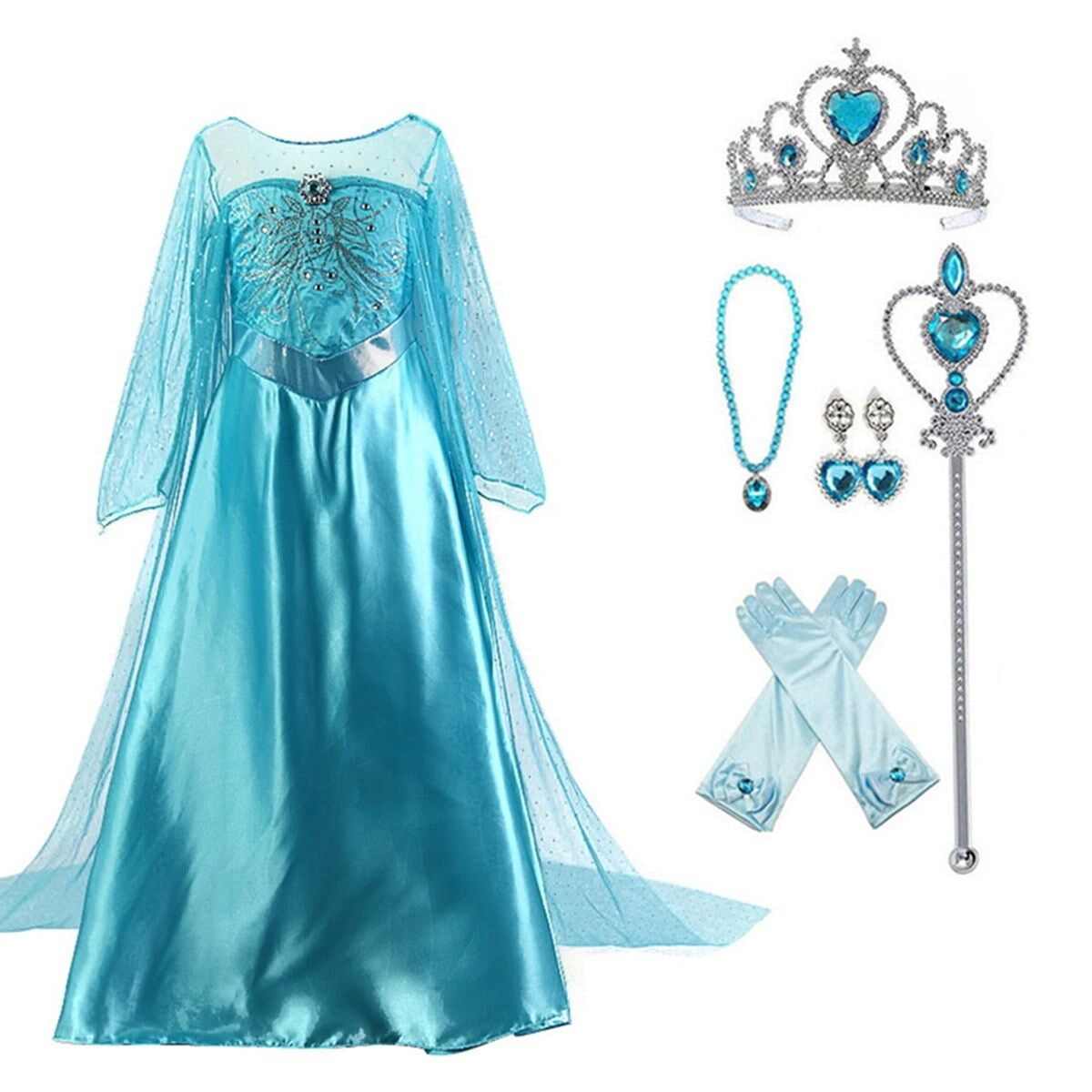 HAWEE Girls Princess Elsa Dress Costume with Long Cape - Luxury Sequin ...