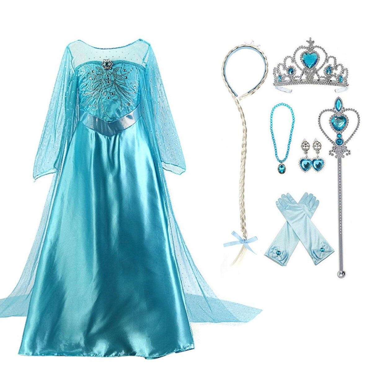 HAWEE Girls Princess Elsa Dress Costume with Long Cape - Luxury Sequin ...