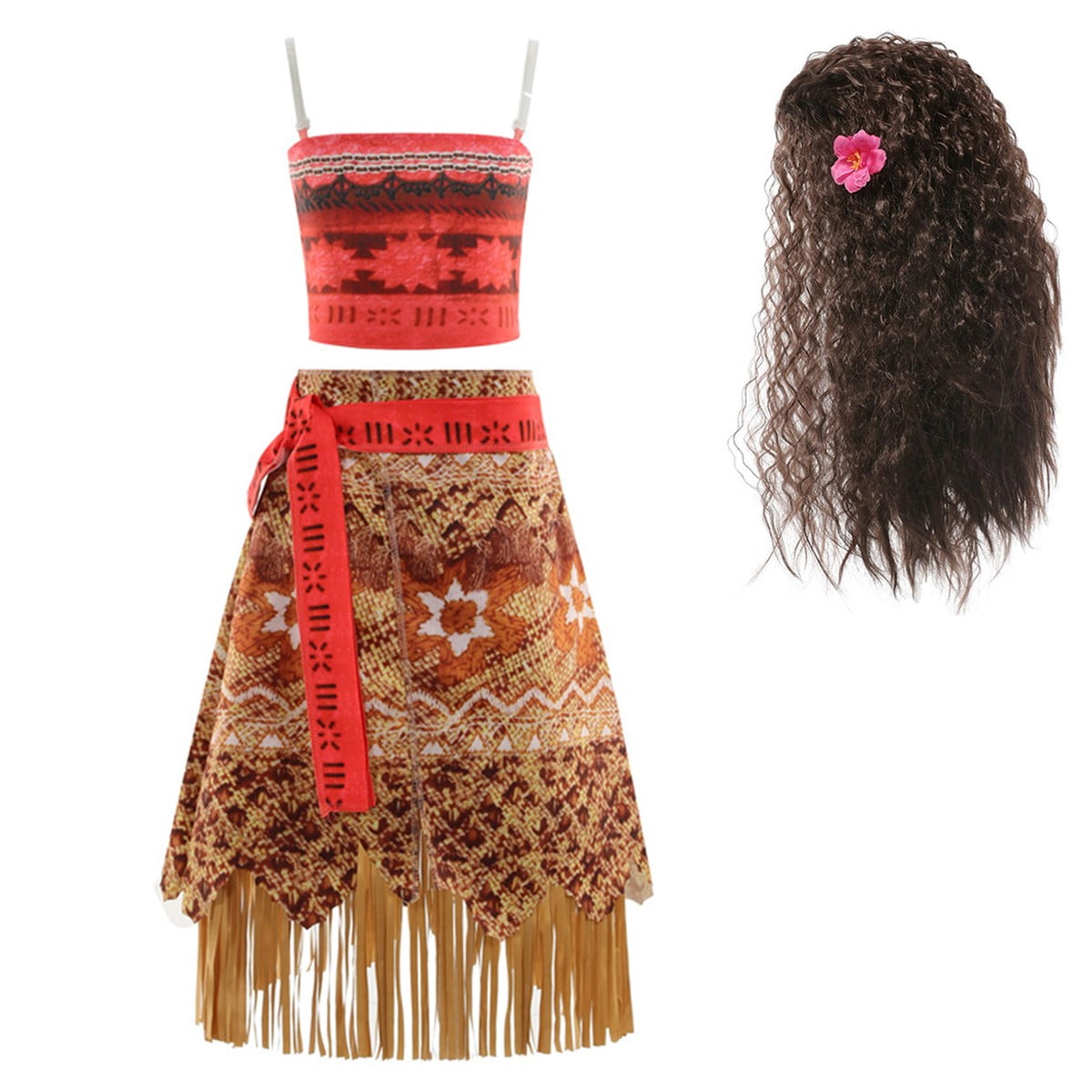 HAWEE Princess Moana Dress, Girls Halloween Costume with Wig, 2-Piece ...