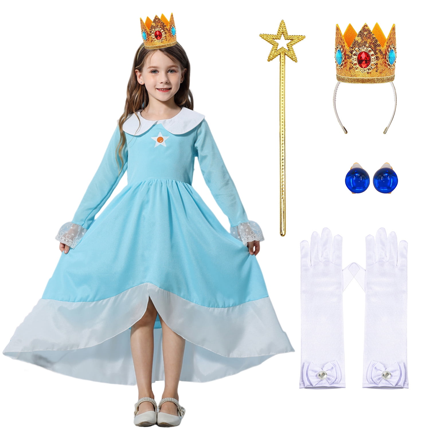 HAWEE Princess Pink Costume With Accessories for Kids Girls Halloween Party Cosplay Dress Up ...