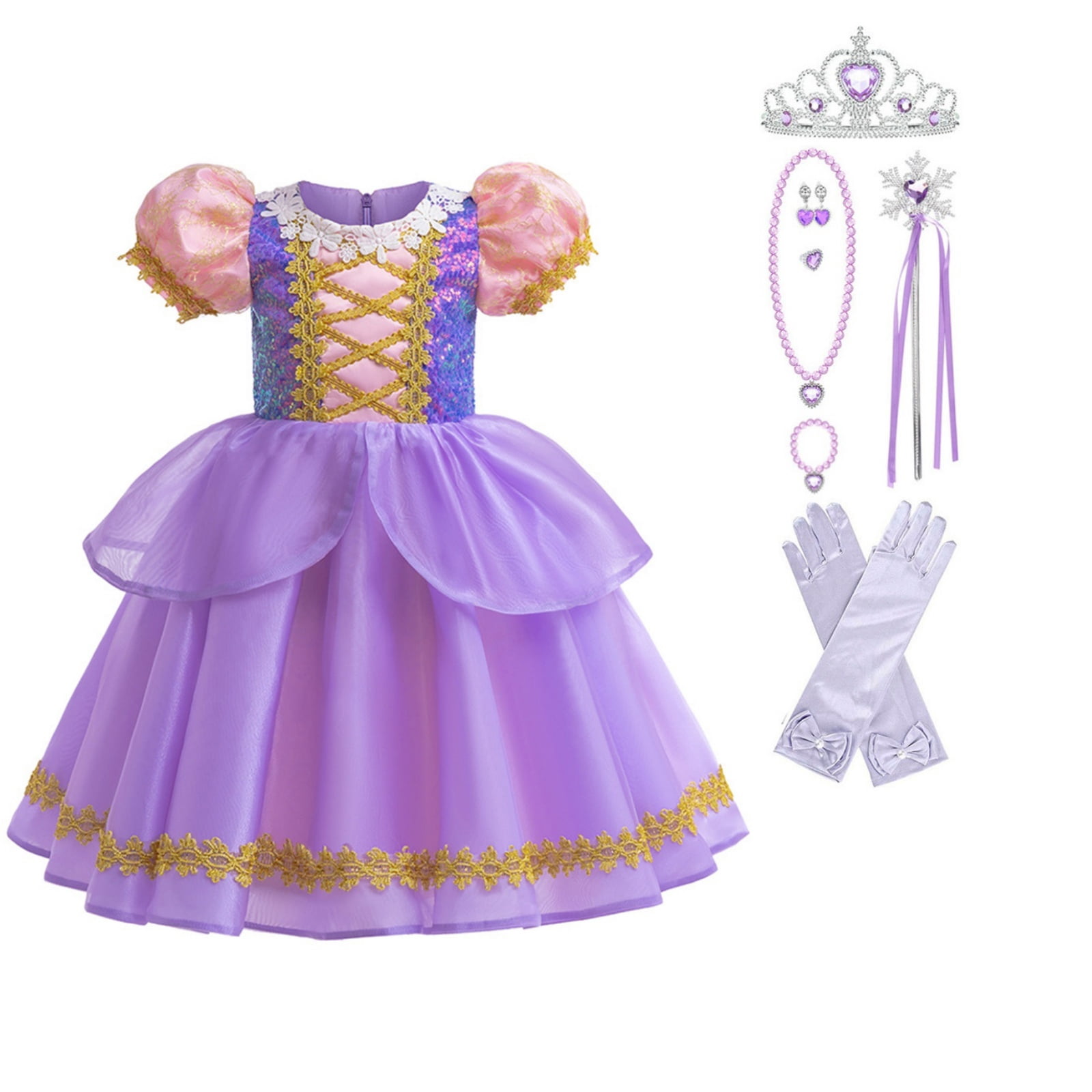HAWEE Princess Sofia Purple Dress Up Puff Sleeve Purple Sequins Costume ...