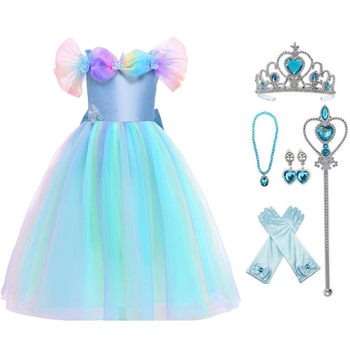HAWEE Snow princess Cinderella Costume for Girls Butterfly Blue Dress ...