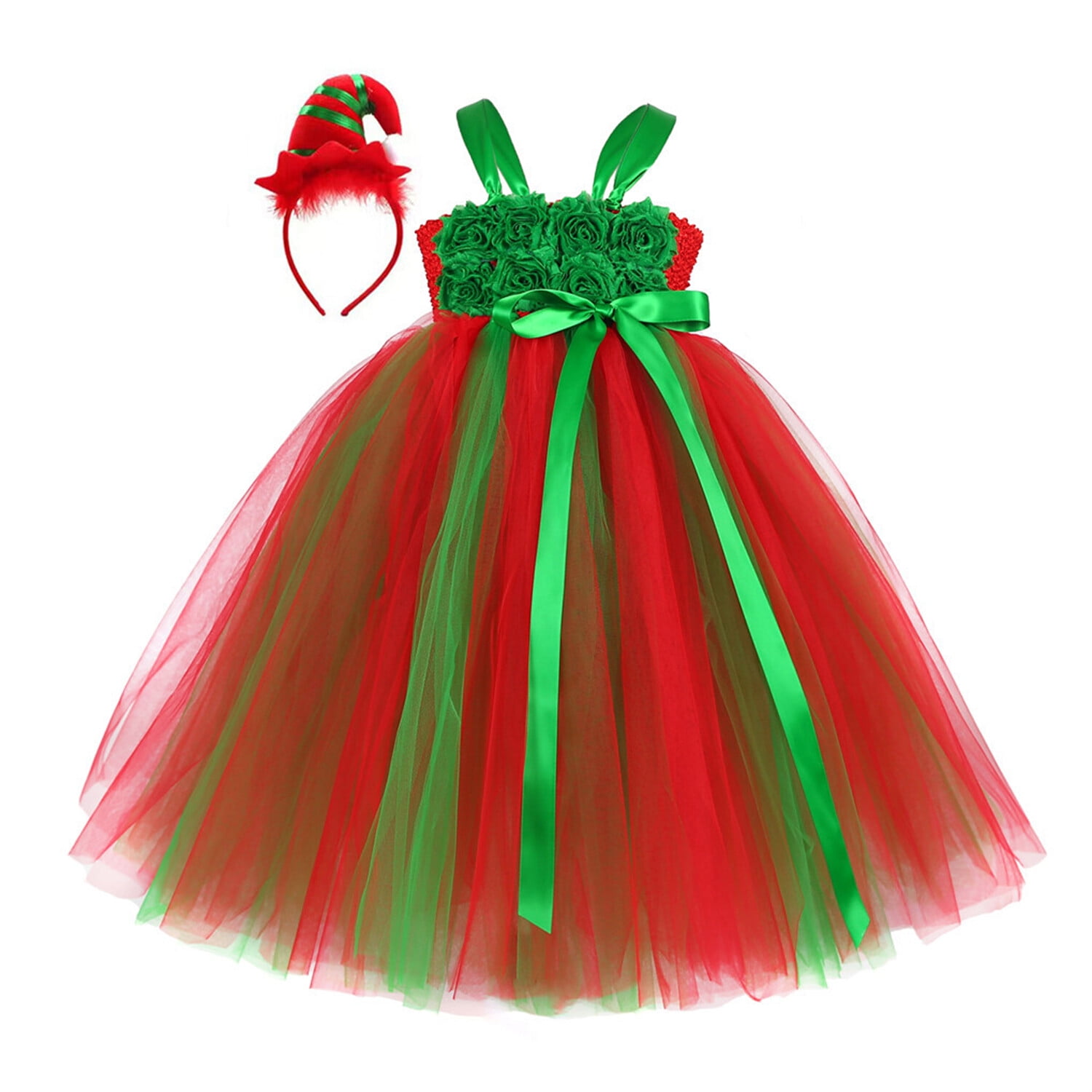 HAWEE Toddler Girls Christmas Elf Fancy Dress Party Tulle Dresses Red ...