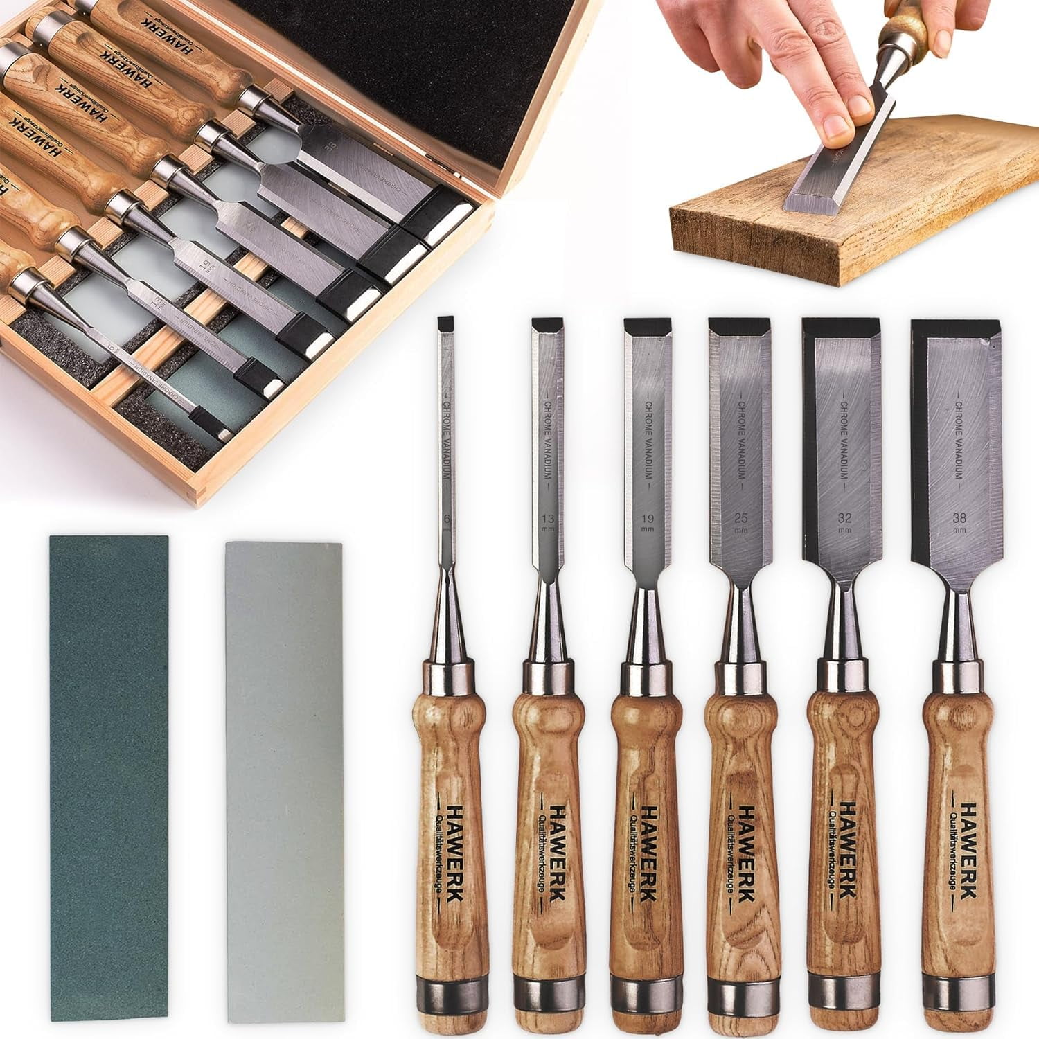 HAWERK Wood Chisel Sets - Wood Carving Chisels with Premium Wooden Case ...