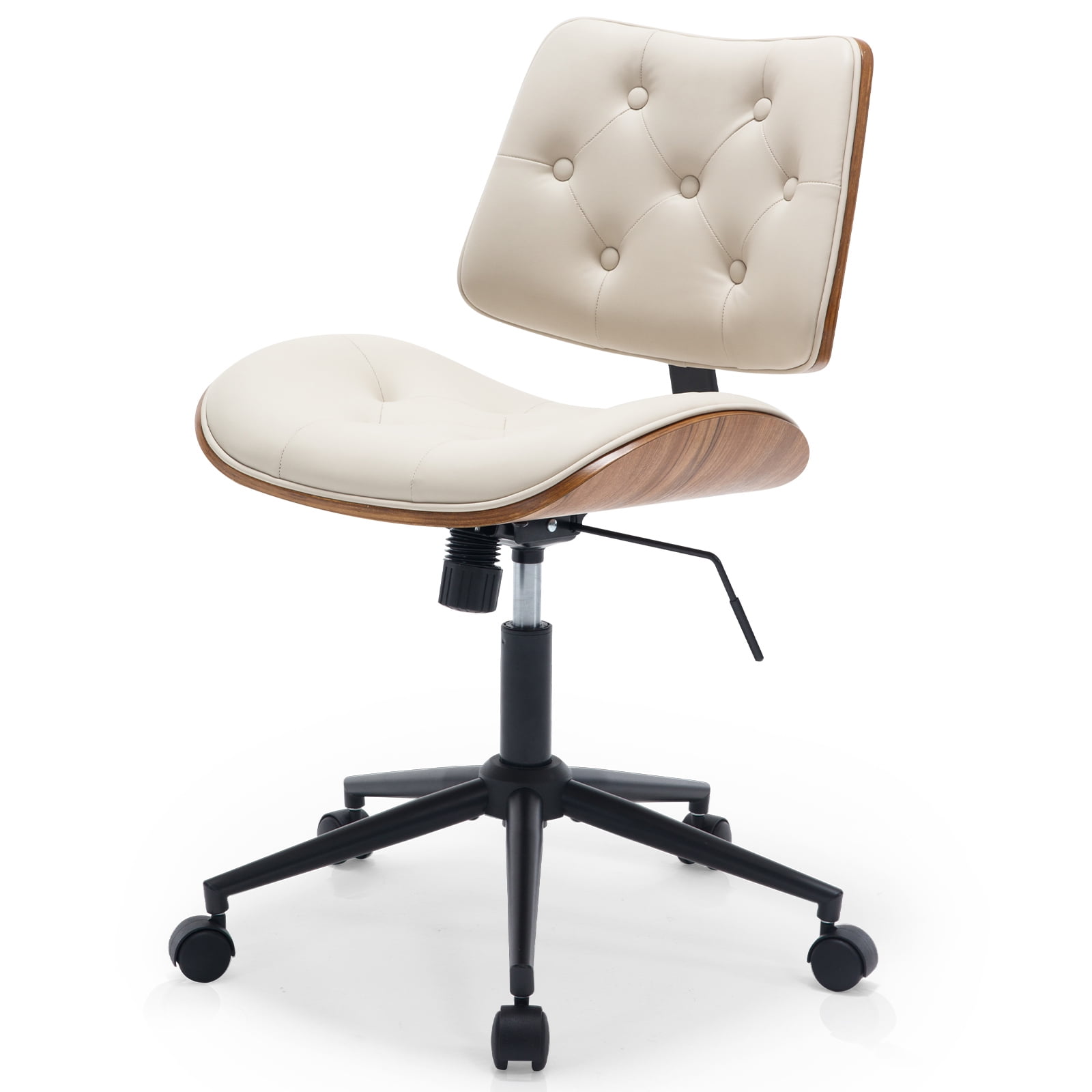 HAWGUAR Armless Home Office Chair with Wheels Mid Back Modern Walnut ...