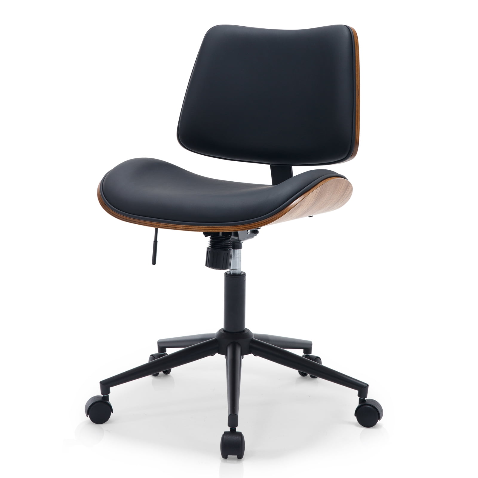 HAWGUAR Armless Home Office Chair with Wheels Mid Back Modern Walnut ...