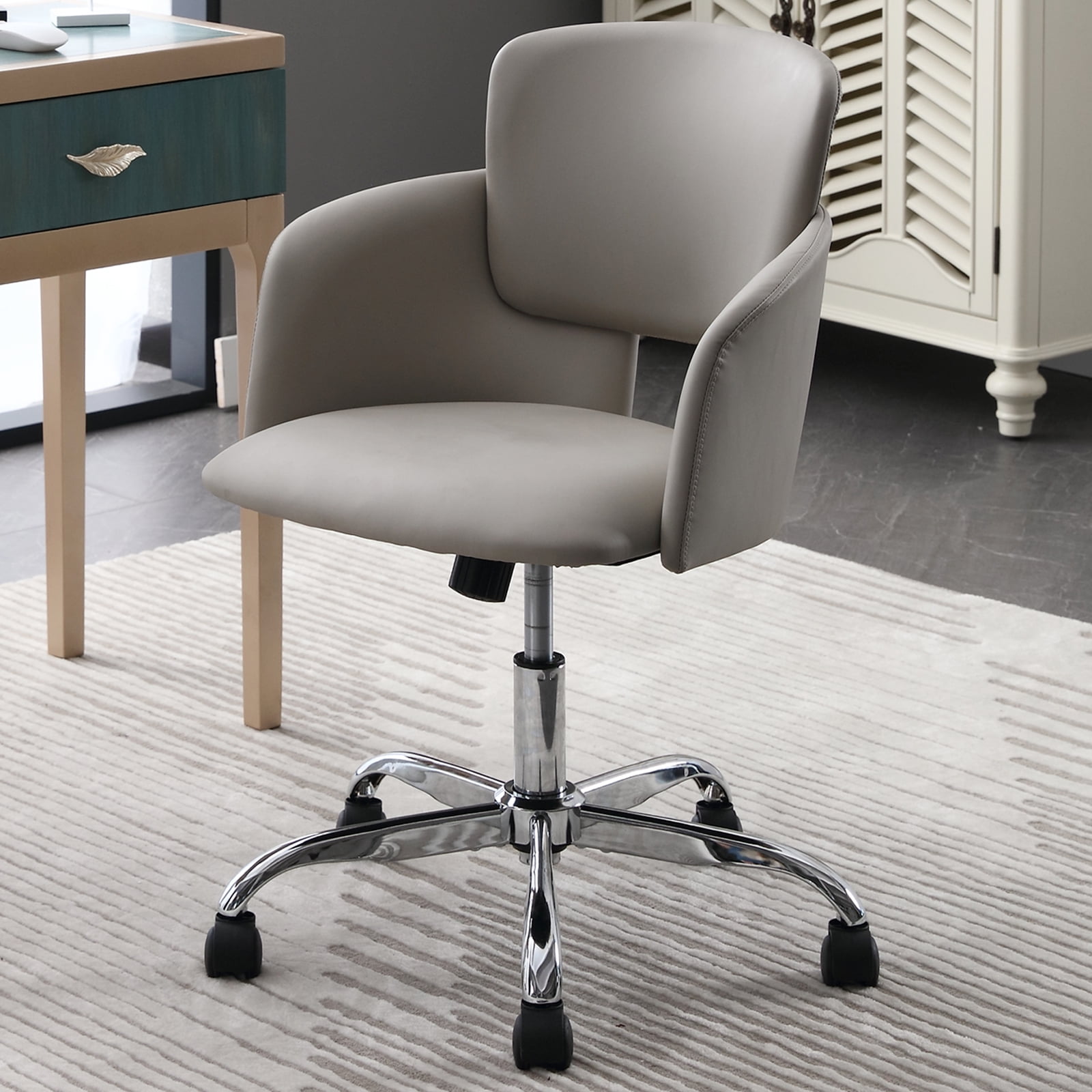 HAWGUAR Home Office Chair with Wheels, Adjustable Height PU Leather ...