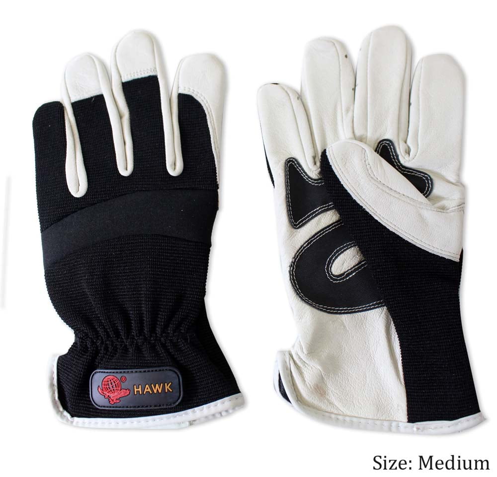 HAWK Men's White Goat Leather Gloves | Size Medium (M) | Flexible Black ...
