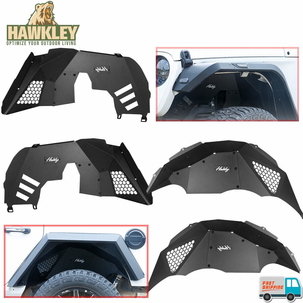 HAWKELY Front & Rear Inner Fenders Liners For 2018-2022 Jeep Wrangler ...
