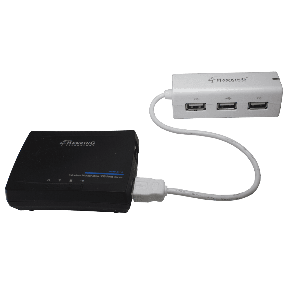 HAWKING HMPS1A3 WRLS MULTIFUNCTION USB PRINT SRVR W/ 3 PORT USB HUB ADD ...