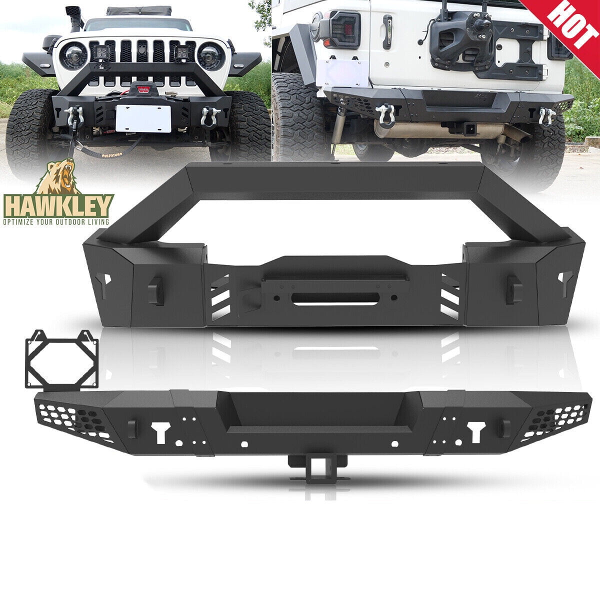 HAWKLEY Front & Rear Bumper Compatible for 2018-2022 Jeep WRANGLER JL 2 ...