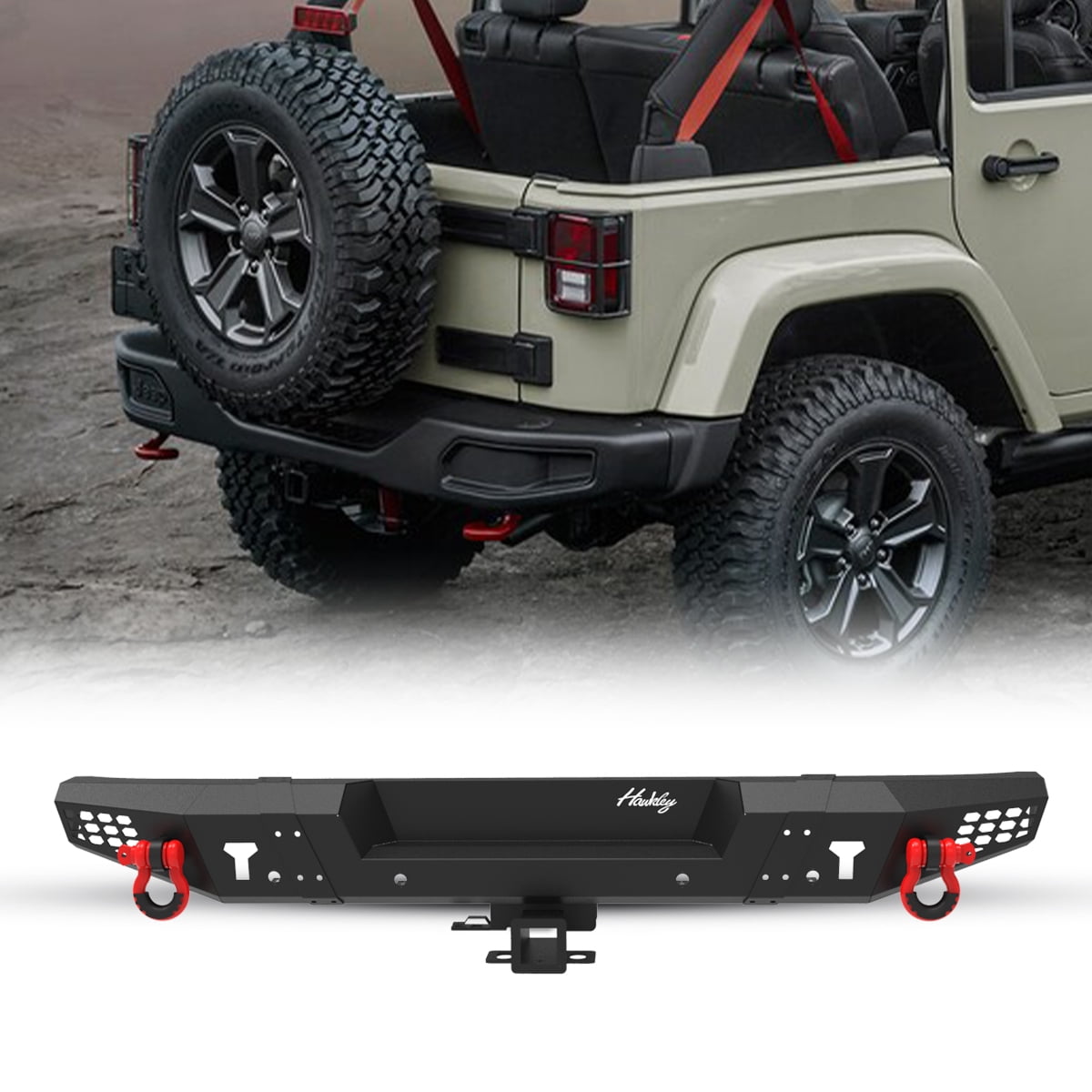 HAWKLEY Rear Bumper for Jeep 2007-2018 Wrangler JK Unlimited,Alloy ...