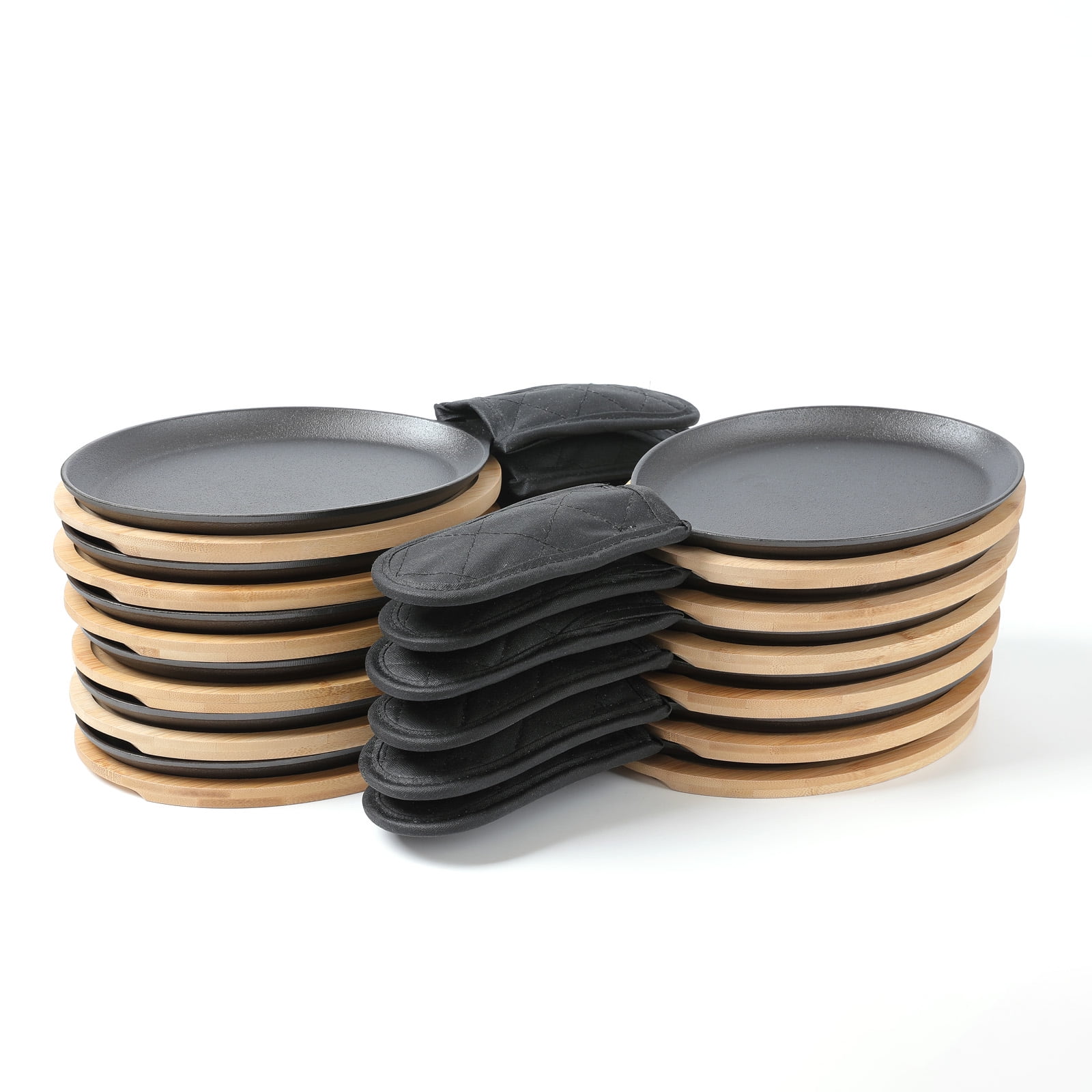 HAWOK Cast Iron Fajita Plate Sizzler Pan Set with Bamboo Tray and ...