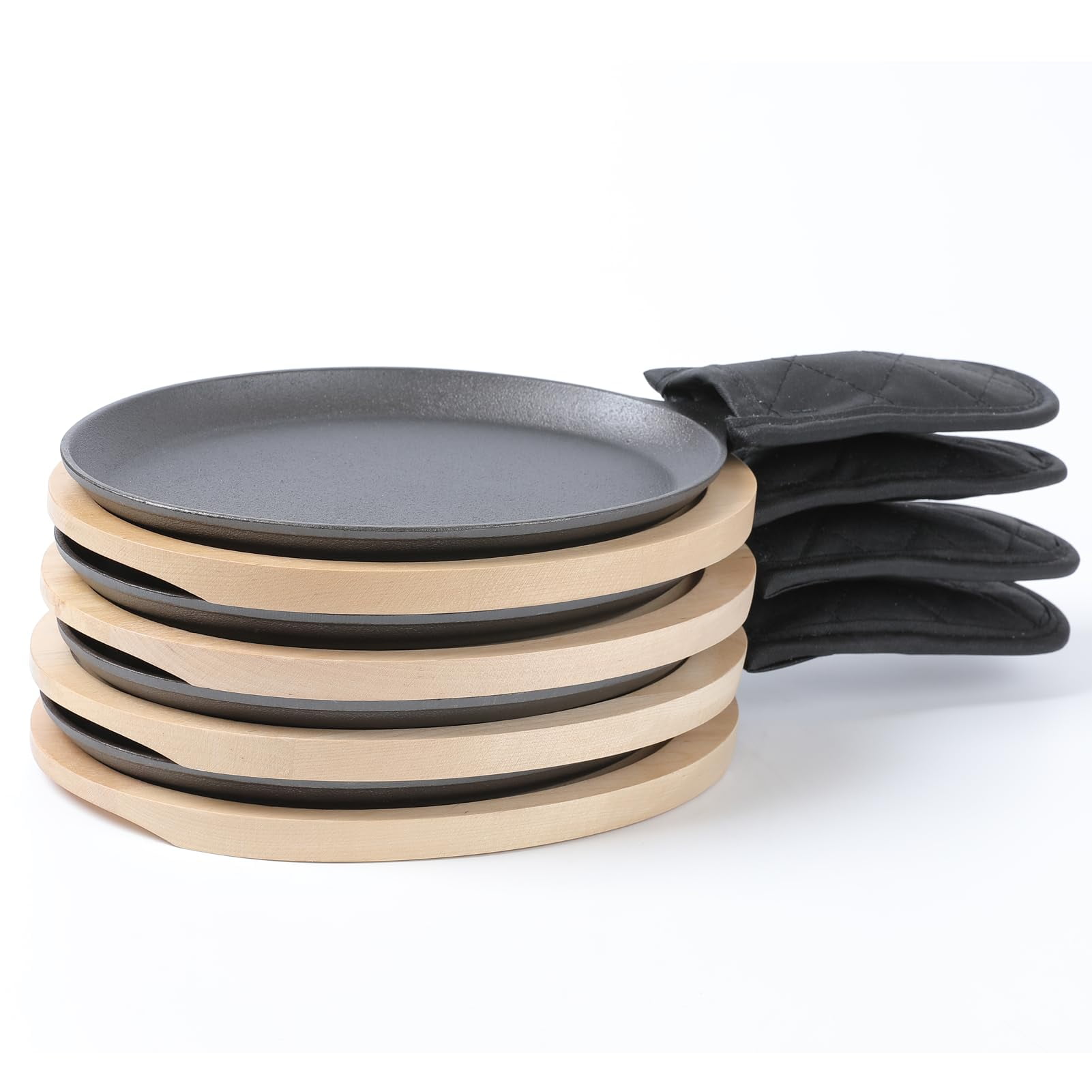 HAWOK Cast Iron Fajita Plate Sizzler Pan Set with Bamboo Tray and ...