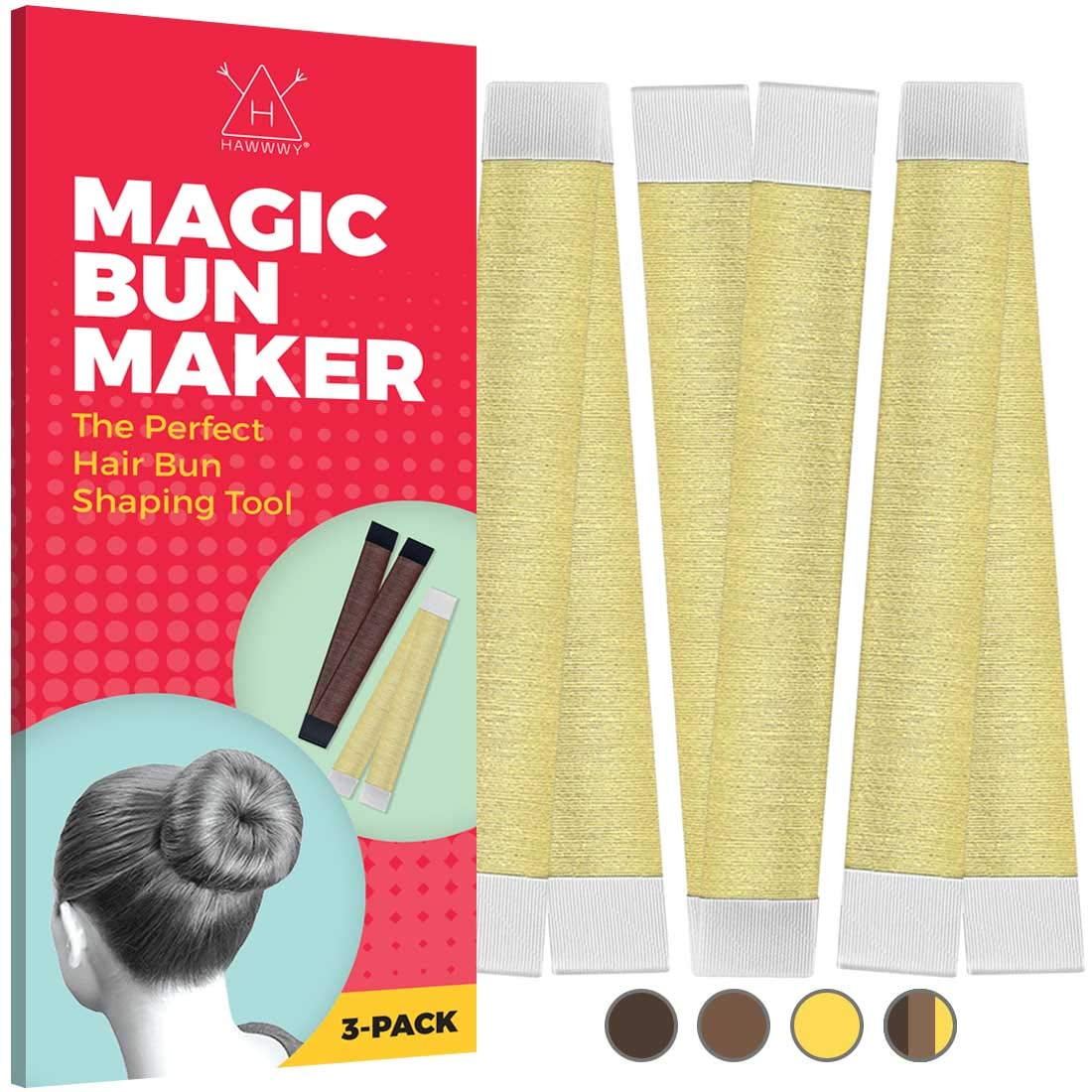 HAWWWY 3pk Premium Hair Bun Maker, Easy Snap-and-Roll Tool for ...