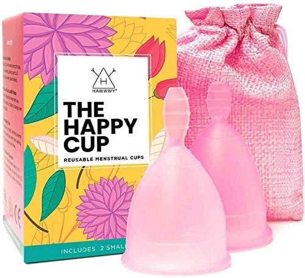 HAWWWY Pink Menstrual Cup - 2 Piece Set, Small & Large, Soft, Reusable ...