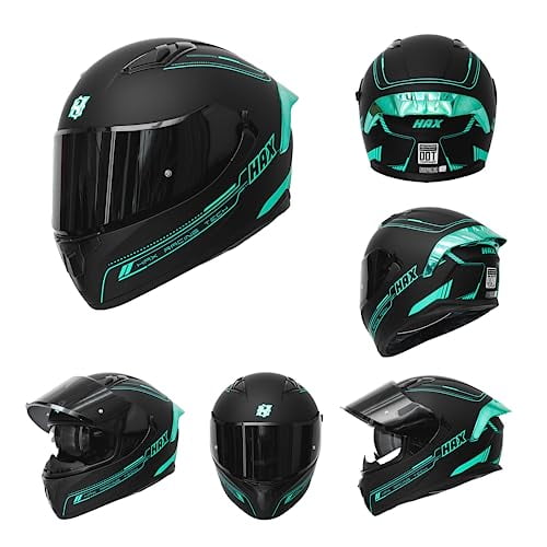 HAX Obsidian Full Face Dual Visor Adult Motorcycle Helmet for Motorbike ...