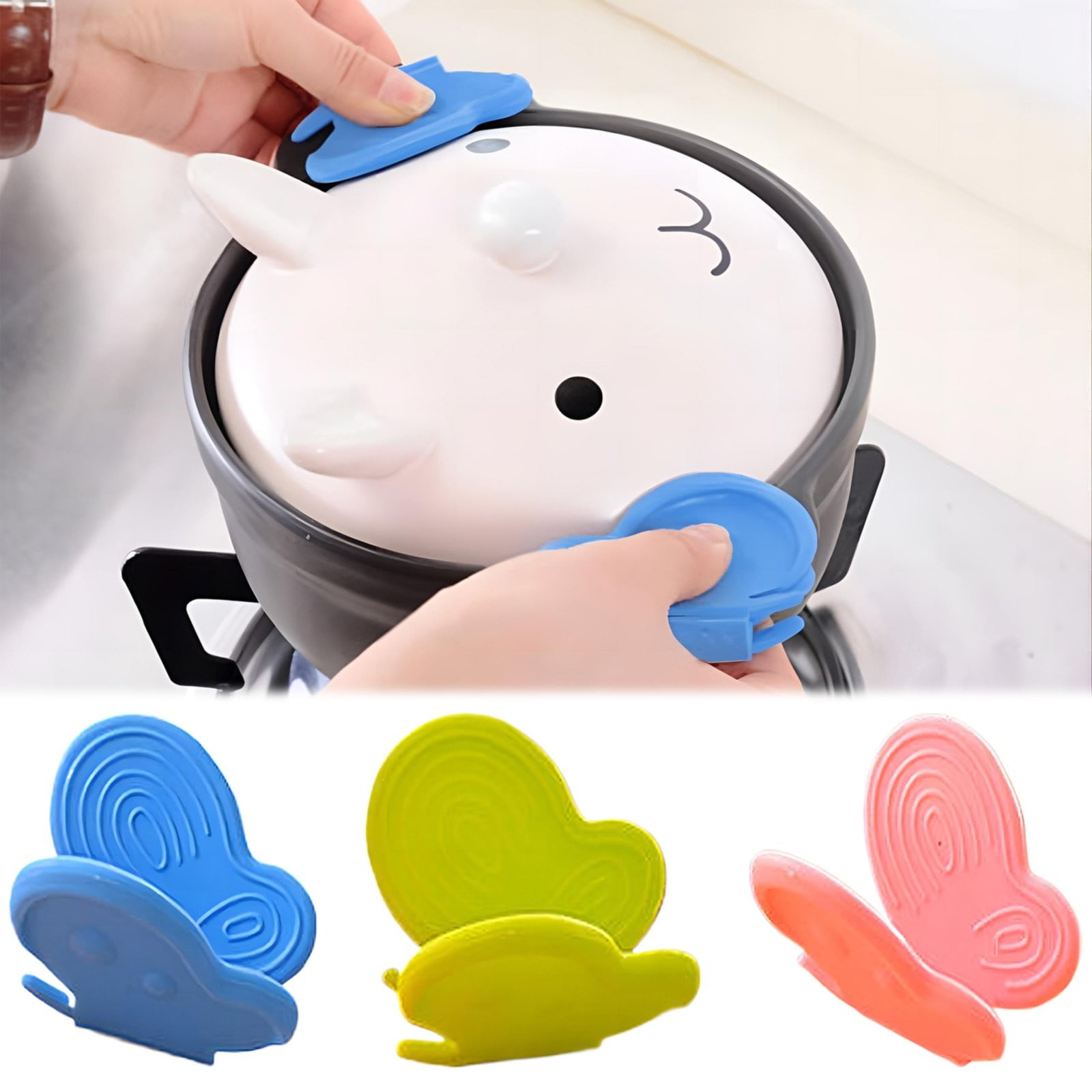 HAXIHA Butterfly Shaped Silicone Anti Scald Device Spoon Rests & Pot Clips Silicone Hot Pot ...