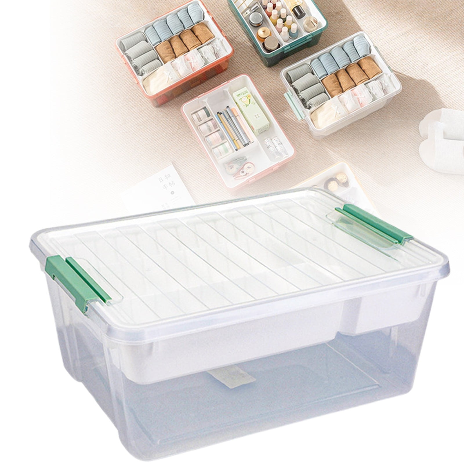 HAXIHA Plastic Storage Box With Removable 4 Compartments Tray Portable ...