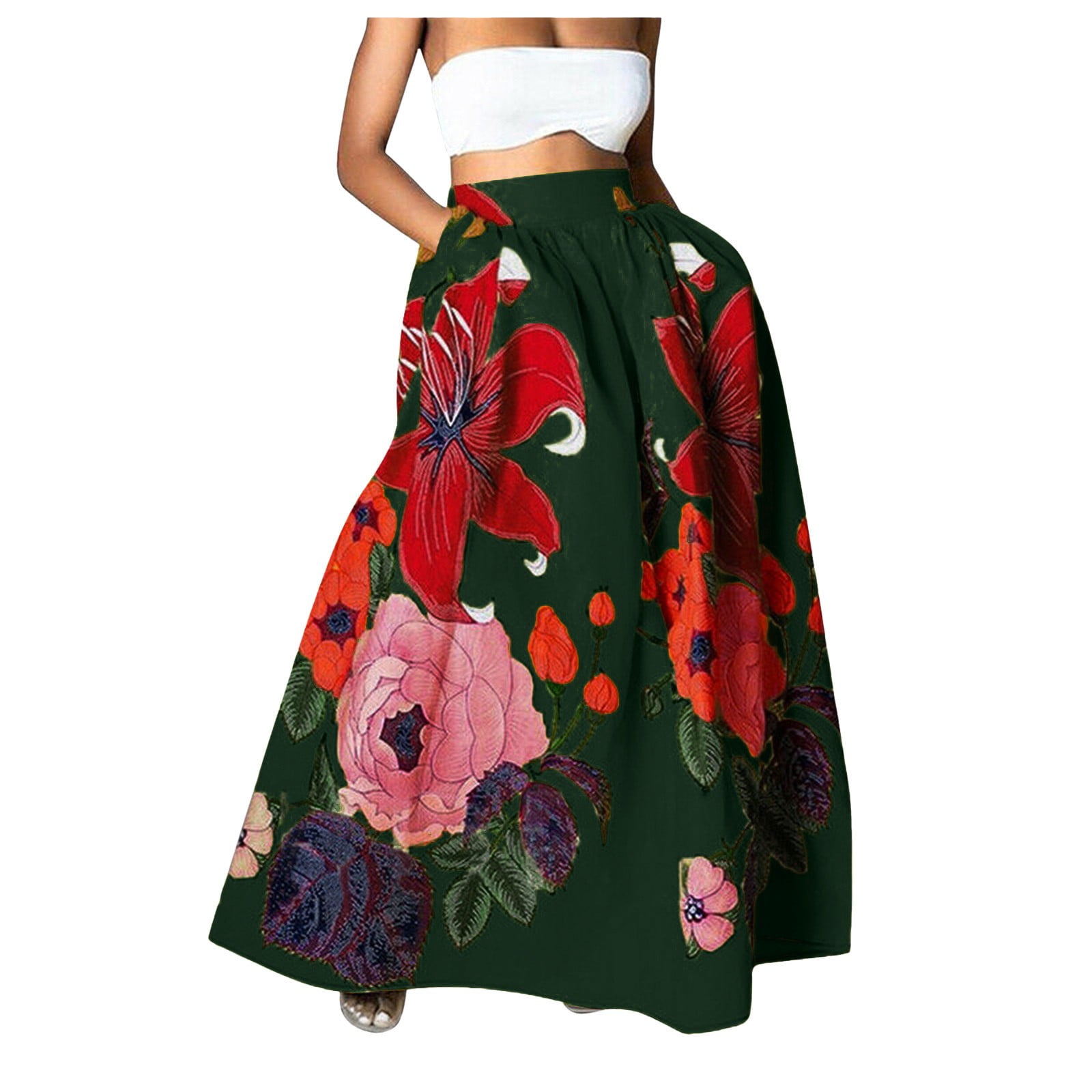 HAXMNOU Bohemian Floral Print Long Skirt for Women High Waist Party ...