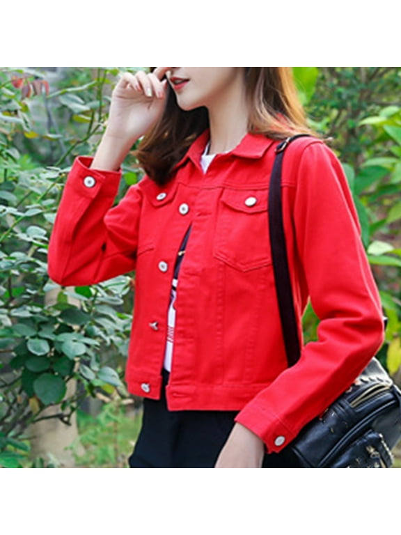 Beppter Women's Basic Solid Color Denim Jacket, Button Down, Cotton ...