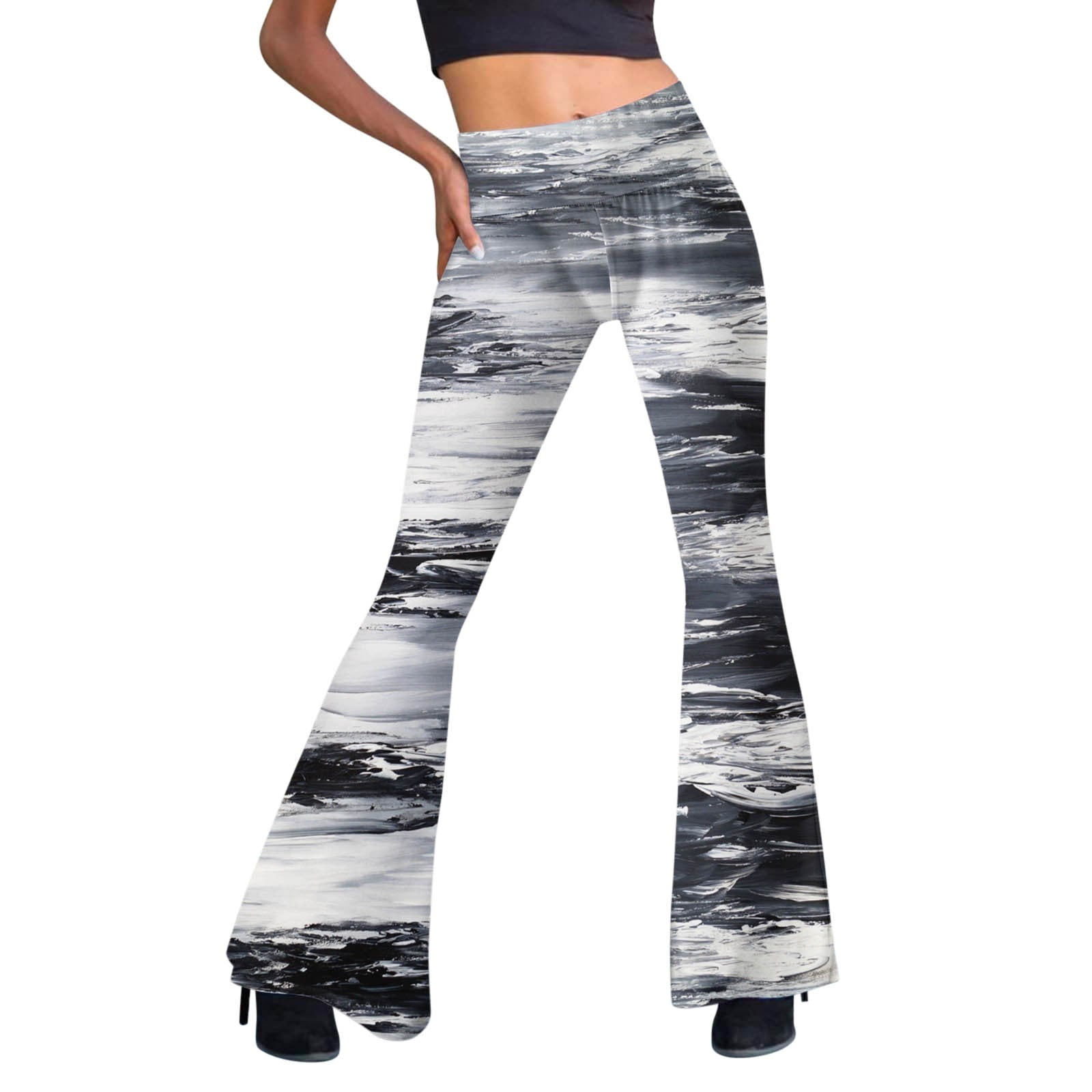 HAXMNOU Flared Yoga Pants For Women Tie-Dyed High Waist Flare Wide Leg ...