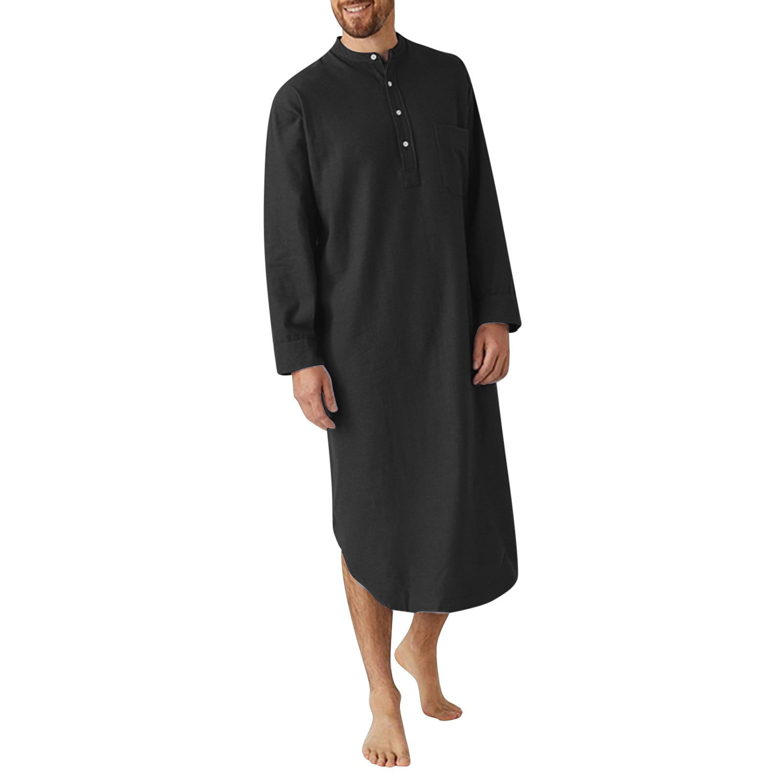 HAXMNOU Men Long Sleeve Standing Neck Button Home Suit Comfortable ...