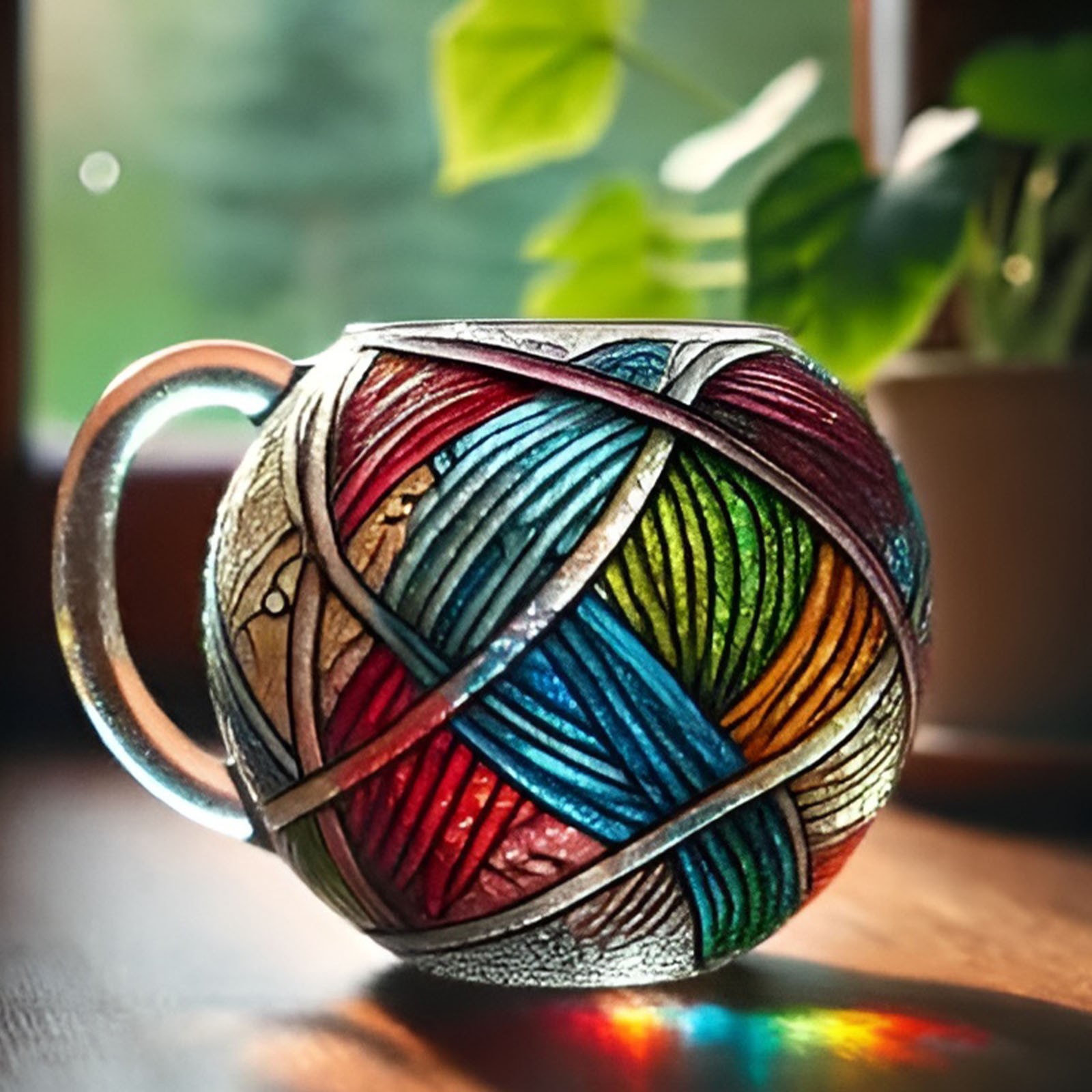 HAXMNOU Painted Yarn Ball Mug - Colorful Handmade Yarn Ball Glass Cup ...