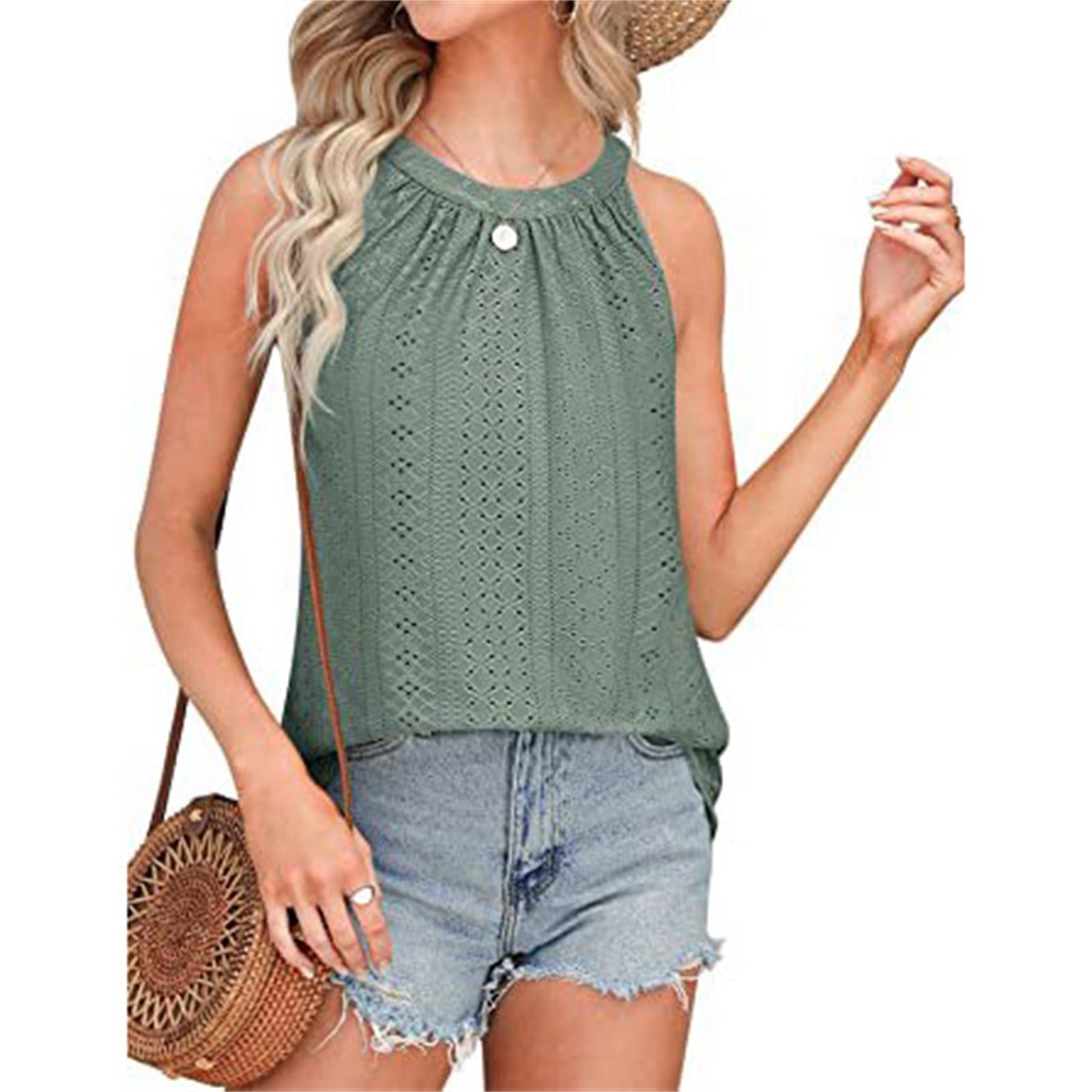 HAXMNOU Racerback Tank Tops for Women Crew Neck Sleeveless Vest Summer ...