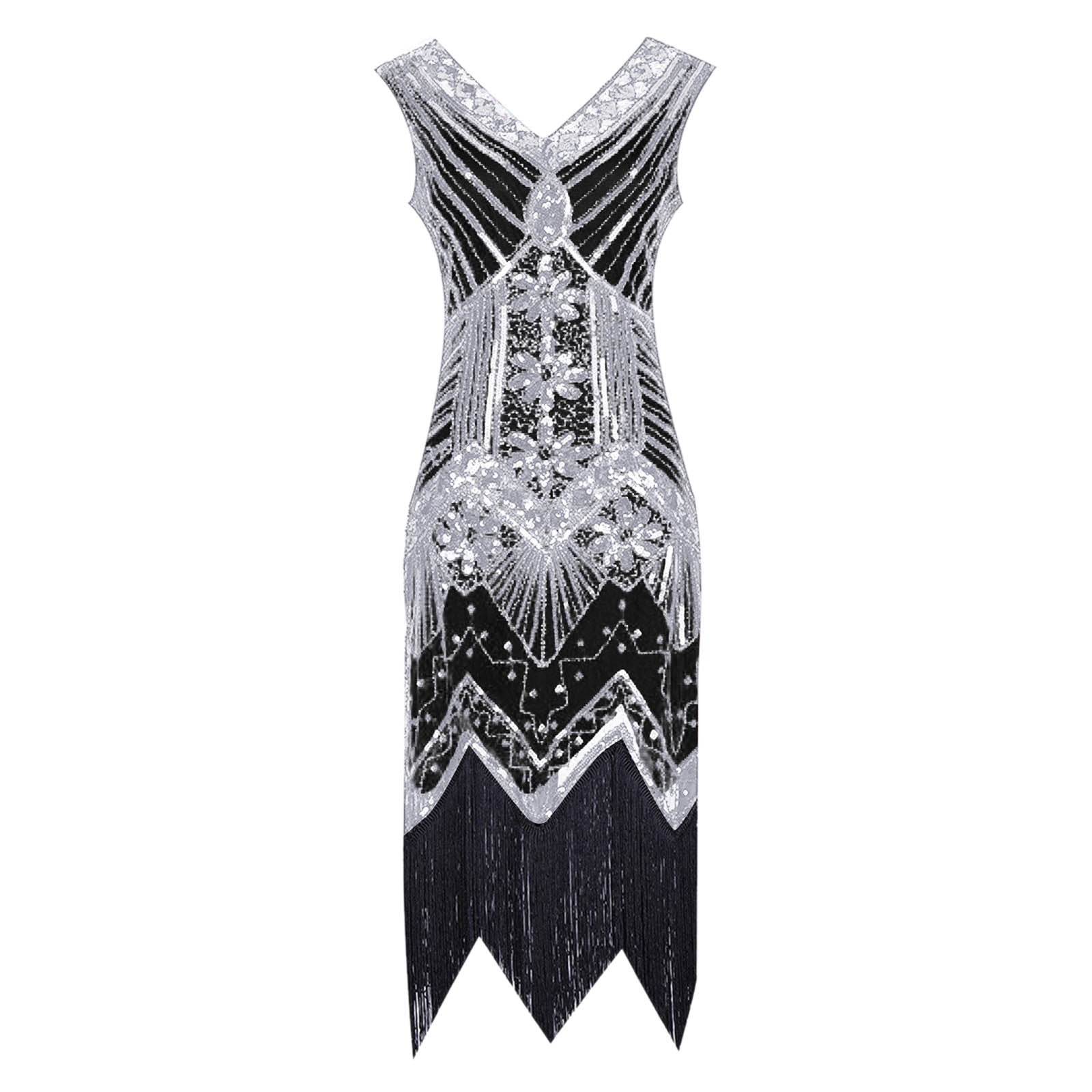 HAXMNOU Women 1920's Dress Sequin Fringe Party Great Gatsby Flapper B S ...