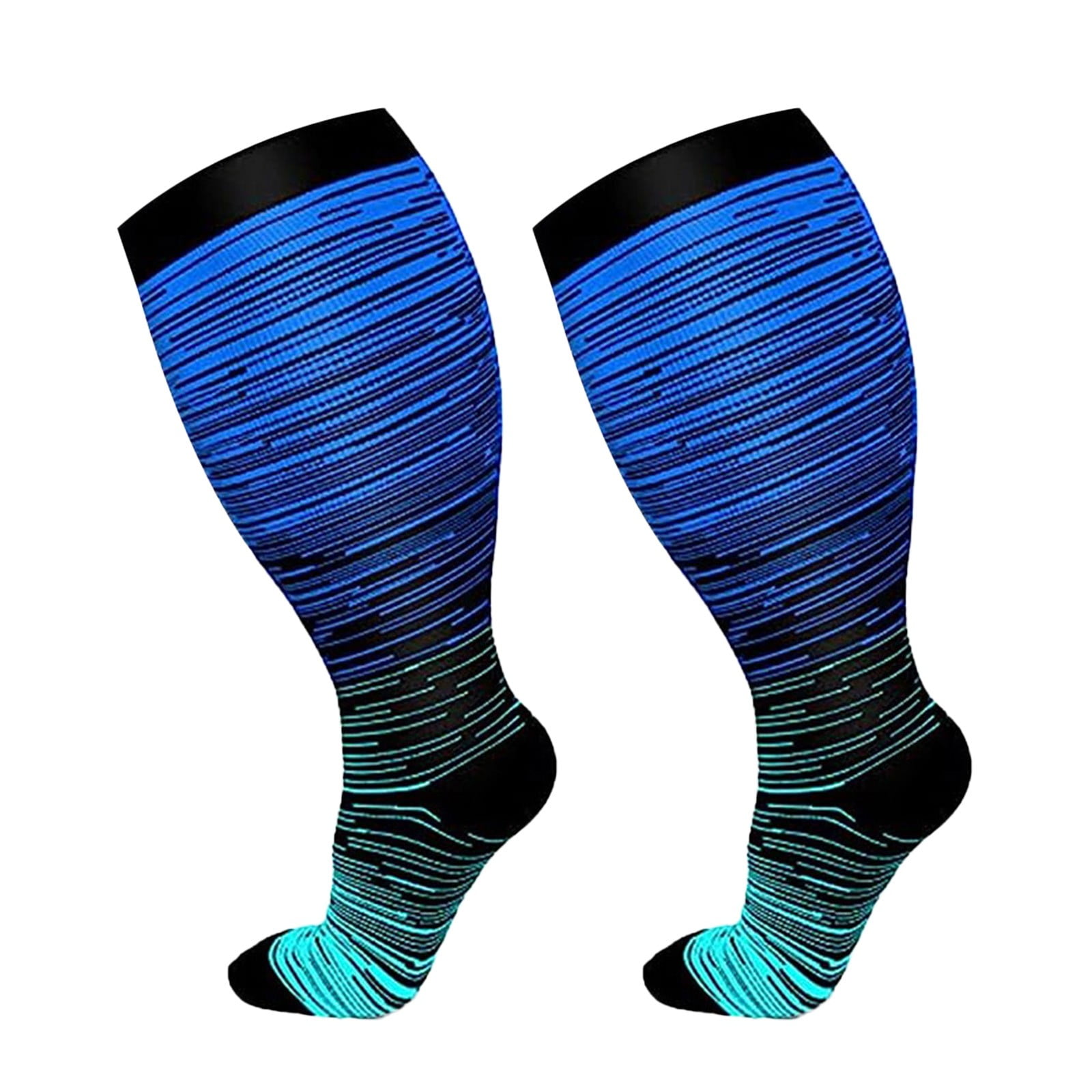Haxmnou Men's and Women's Extra Wide Nylon Compression Socks, Blue ...