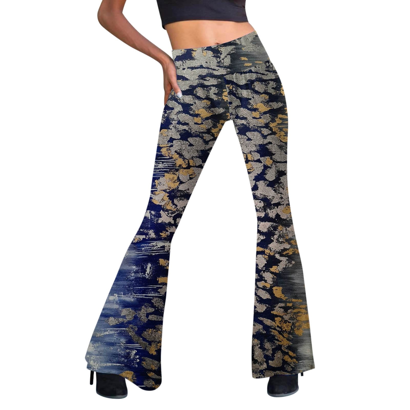 HAXMNOU Yoga Flare Pants For Women Tie-Dyed High Waist Flare Wide Leg ...