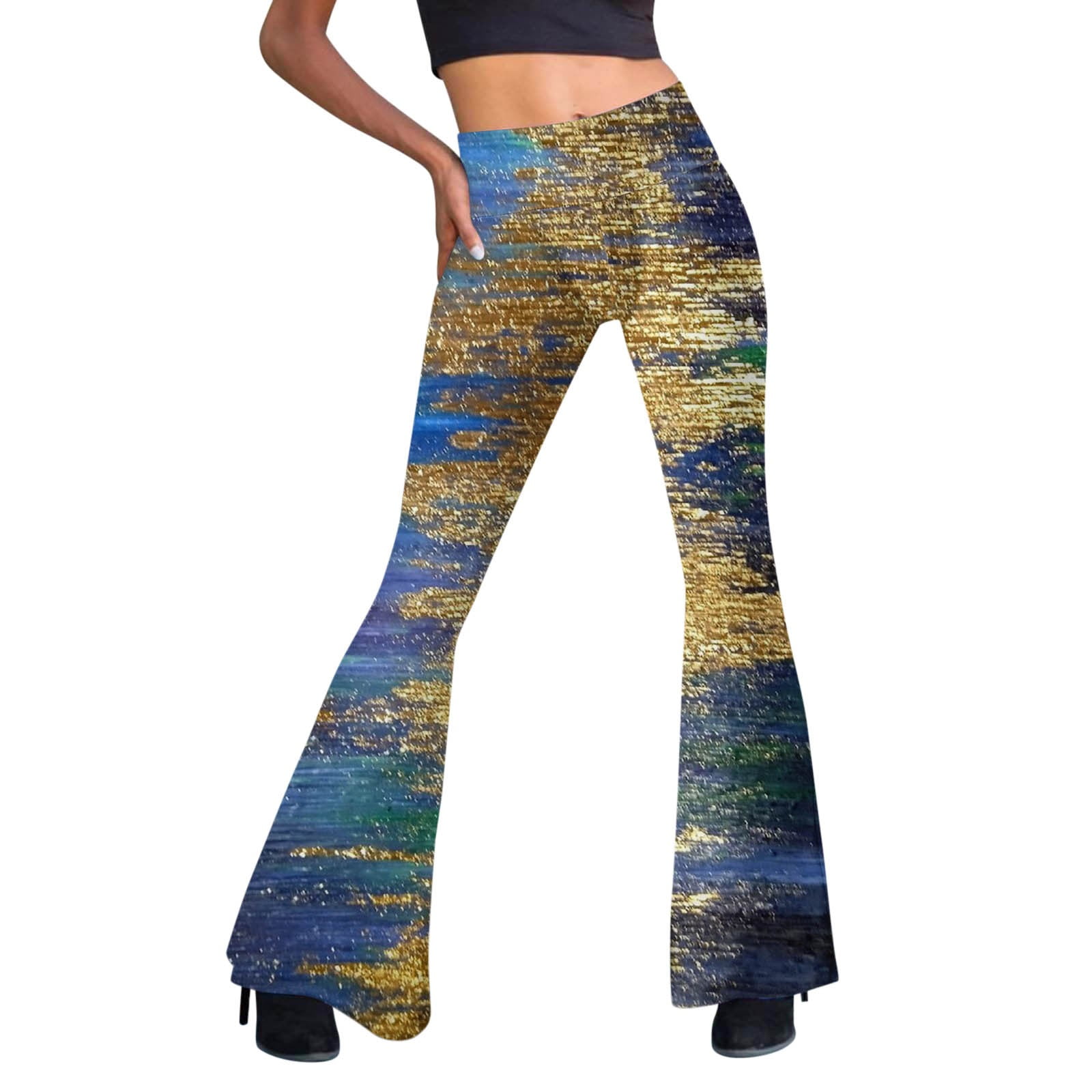HAXMNOU Yoga Flare Pants For Women Tie-Dyed High Waist Flare Wide Leg ...