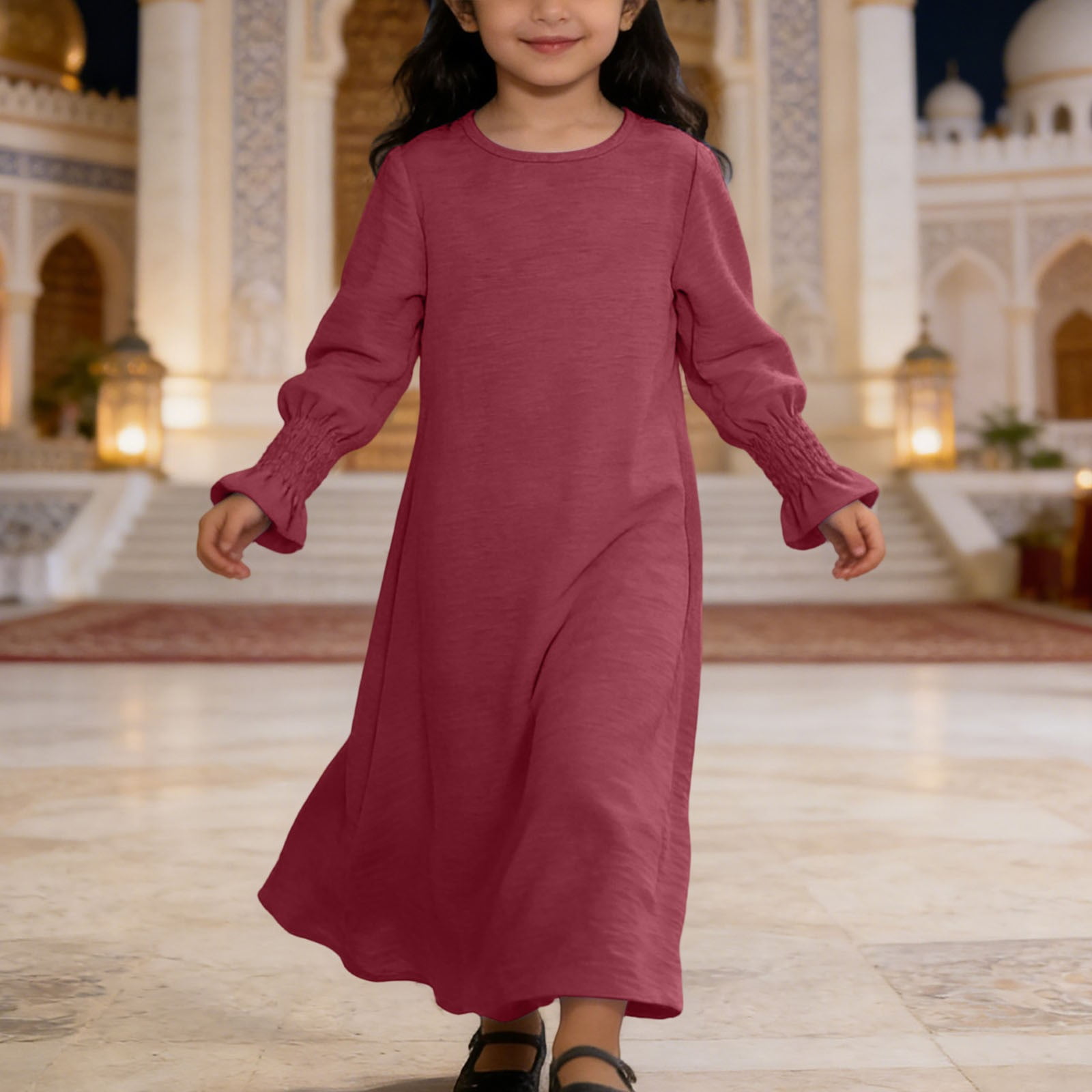 HAYIMI Child Elegant Girls Dress Long Sleeve Floral Lace Hem And Round ...