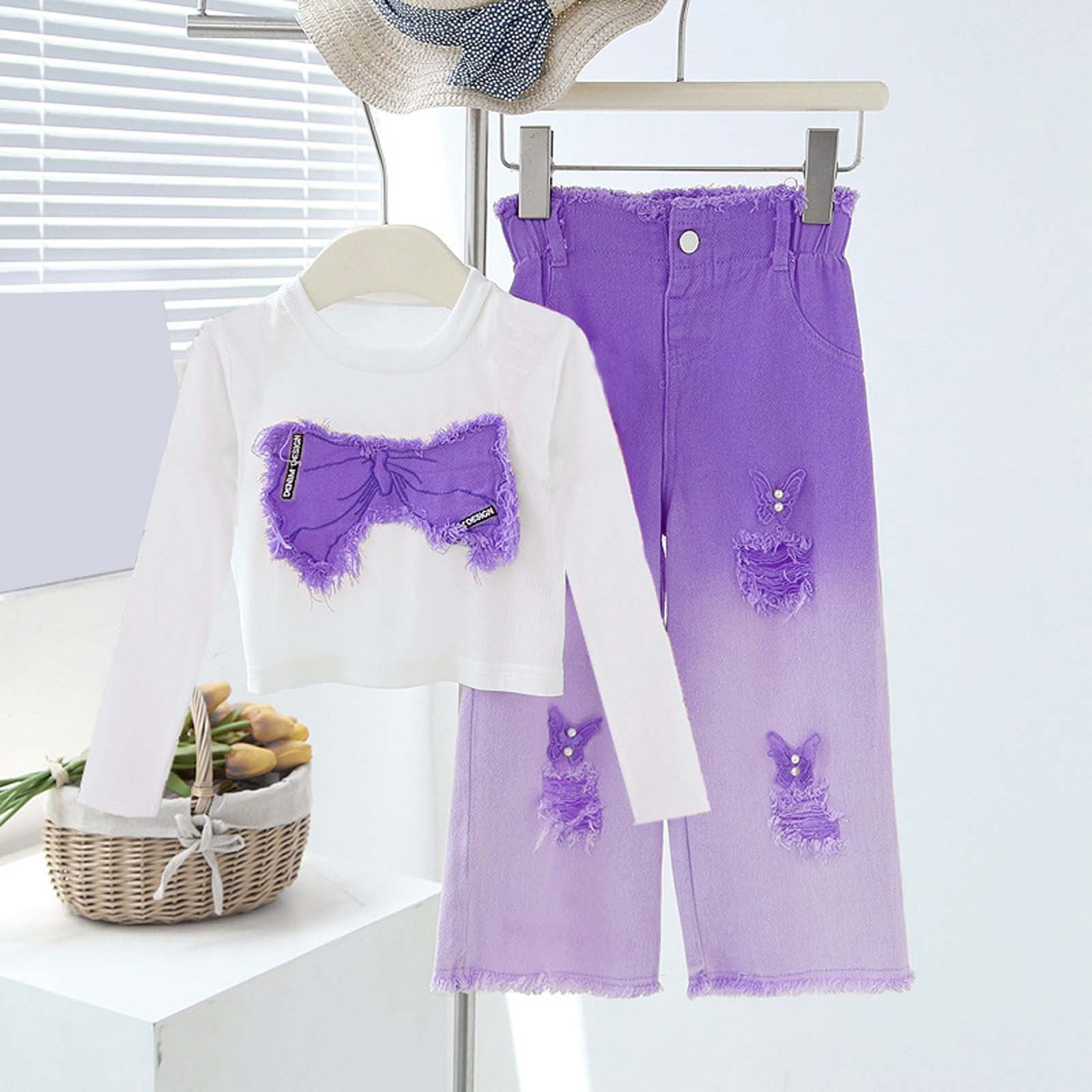 HAYIMI Child Girls Autumn Outfit Sets Long Sleeve Tops With Bow And ...