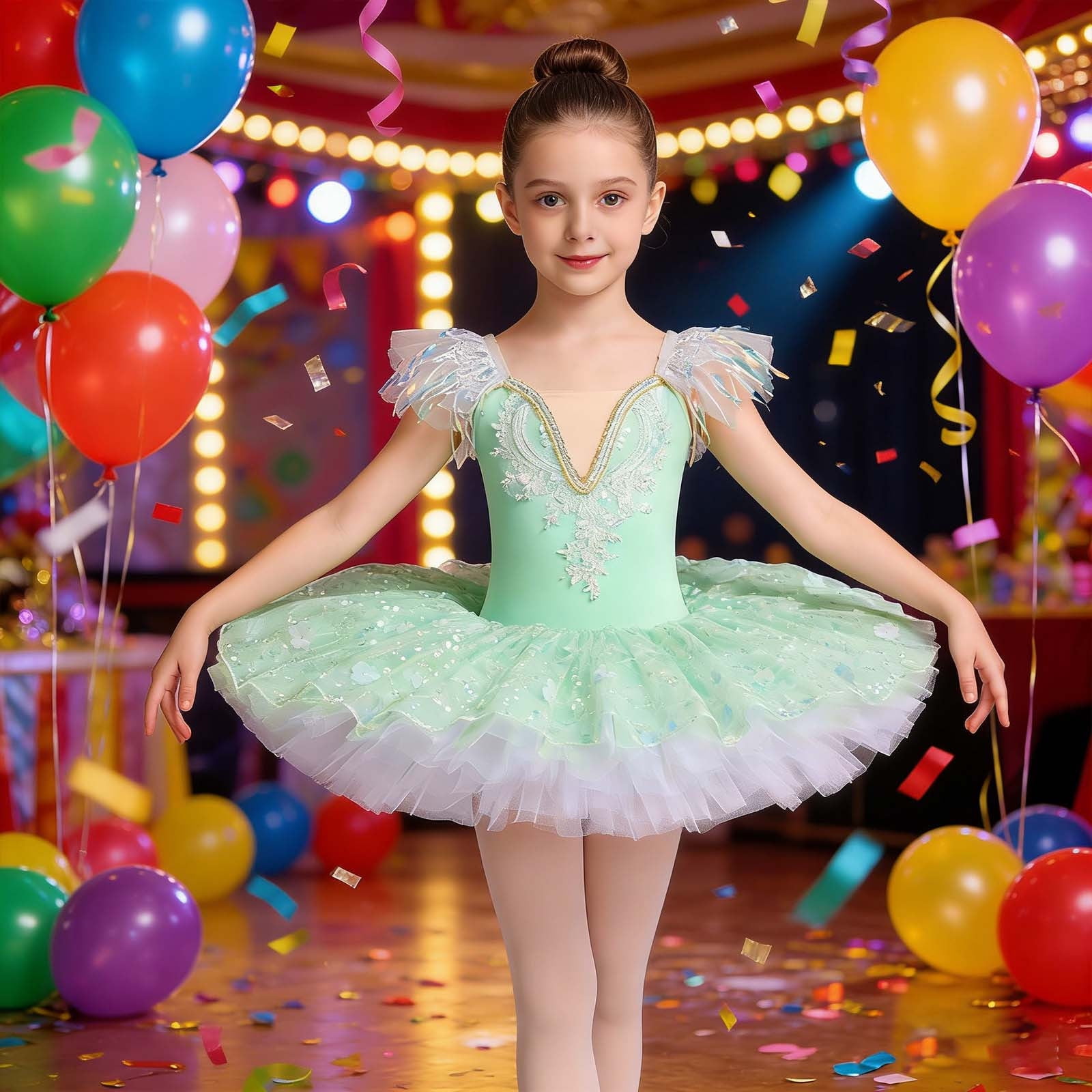 HAYIMI Child Girls Ballet Tutu Dance Dress For Stage Performances With ...