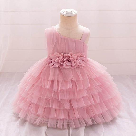 HAYIMI Child Girls Party Dress Layered Ruffle Cake Tutu O-Neck Formal ...