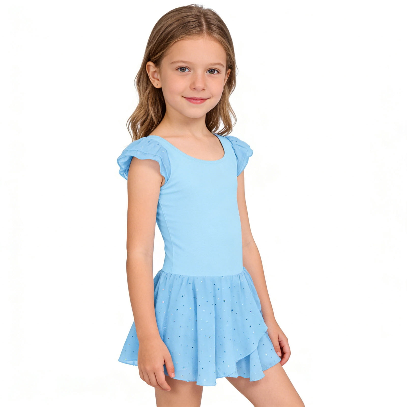 HAYIMI Child Girls Ruffle Sleeve Ballet Dance Dress Tutu Skirted ...