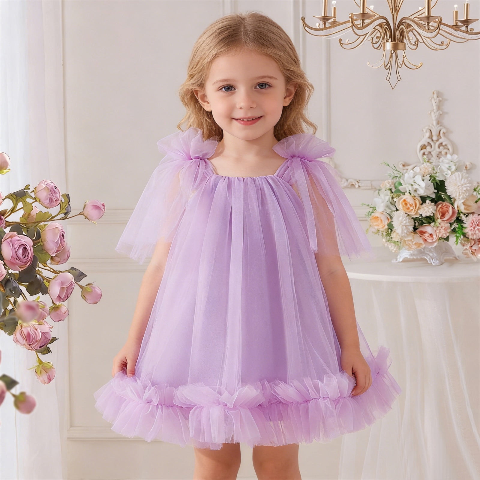 HAYIMI Child Girls Sleeveless Dress O-Neck Party Gown For Birthday ...