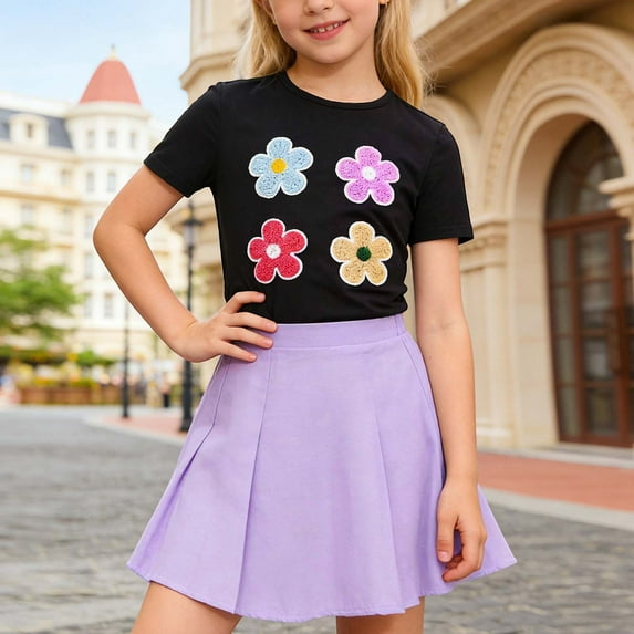 HAYIMI Child Girls Summer Outfit Sets Floral Print O-Neck Short Sleeve ...