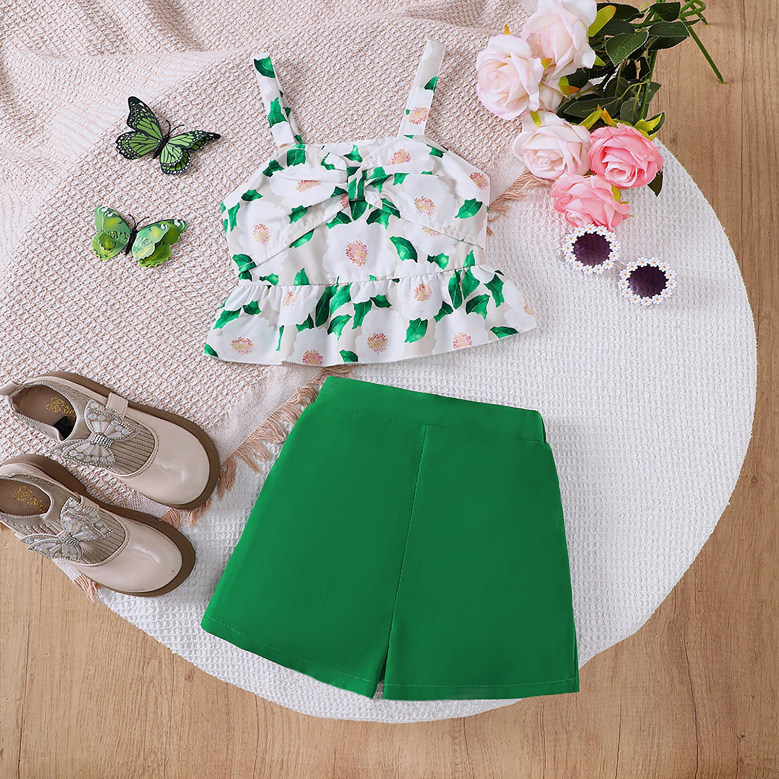 HAYIMI Child Girls Summer Outfits 2 Piece Set Cute Sleeveless Bow Tie ...