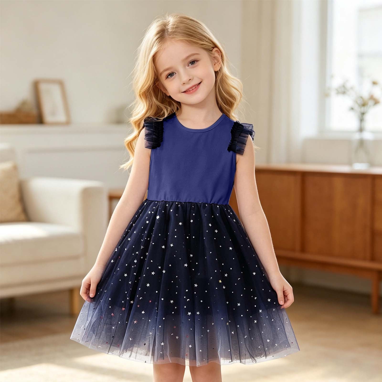 HAYIMI Child Girls Summer Sleeveless Dress With Starry Gradient Tutu ...